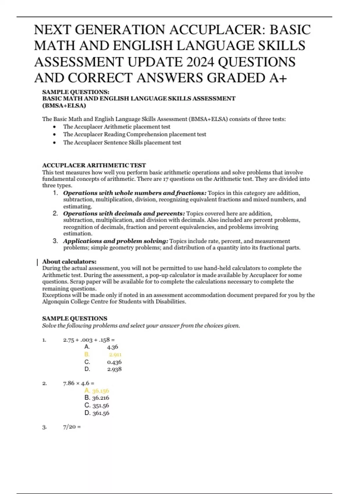 Next Generation Accuplacer Basic Math And English Language Skills Assessment Update 2024