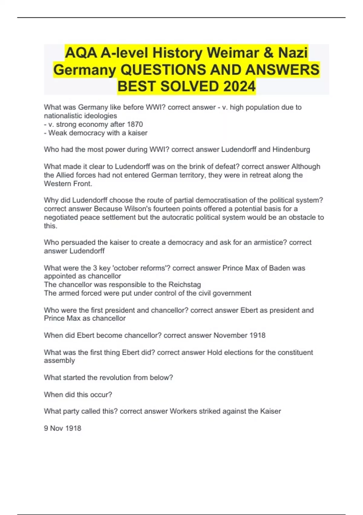 AQA A-level History Weimar & Nazi Germany QUESTIONS AND ANSWERS BEST ...