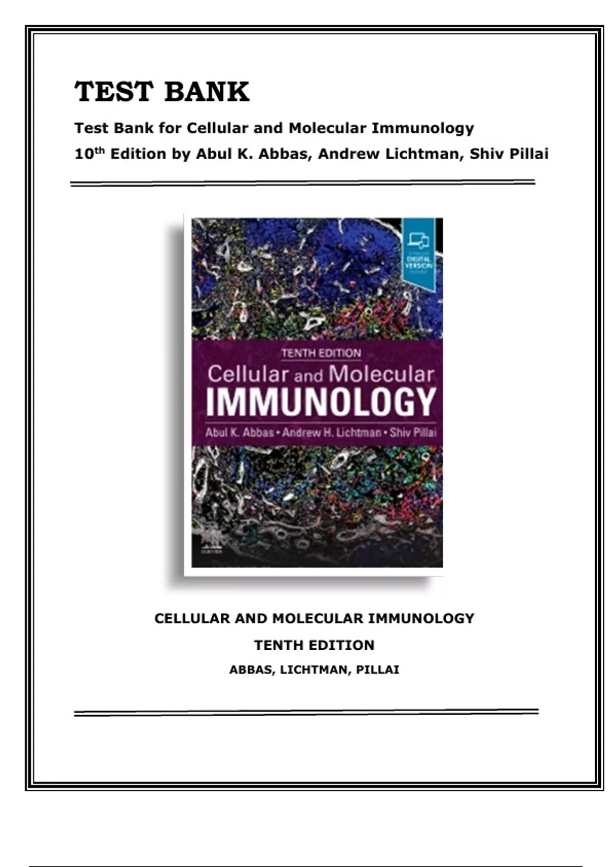 TEST BANK Cellular and Molecular Immunology 10th Edition Abul K. Abbas ...