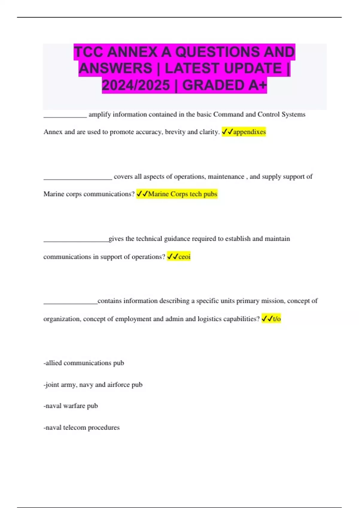TCC ANNEX A QUESTIONS AND ANSWERS | LATEST UPDATE | 2024/2025 | GRADED ...