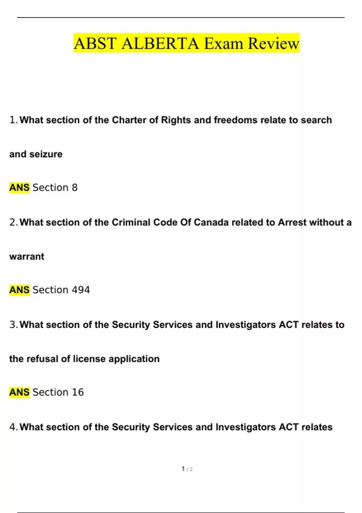 ABST ALBERTA Exam Review (QUESTIONS WITH 100% CORRECT ANSWERS ) (2024 / ...