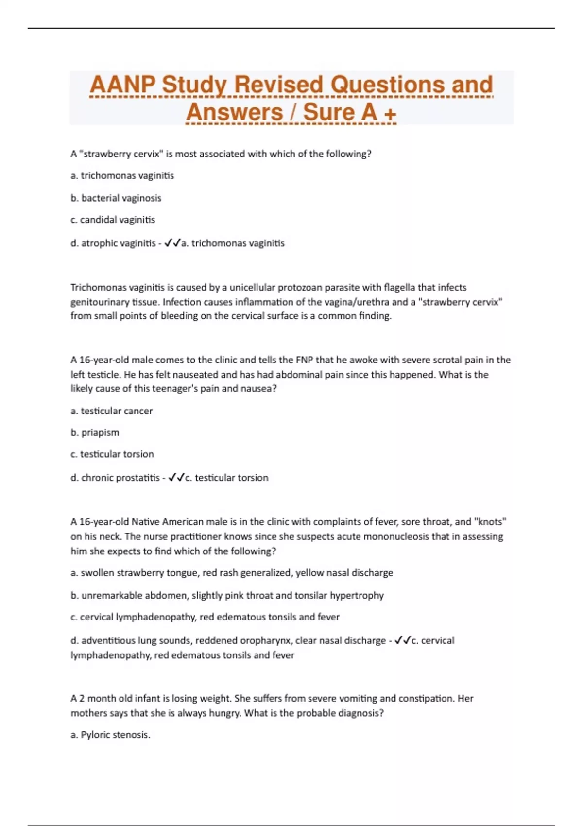 AANP Study Revised Questions and Answers / Sure A + - AANP - Stuvia US