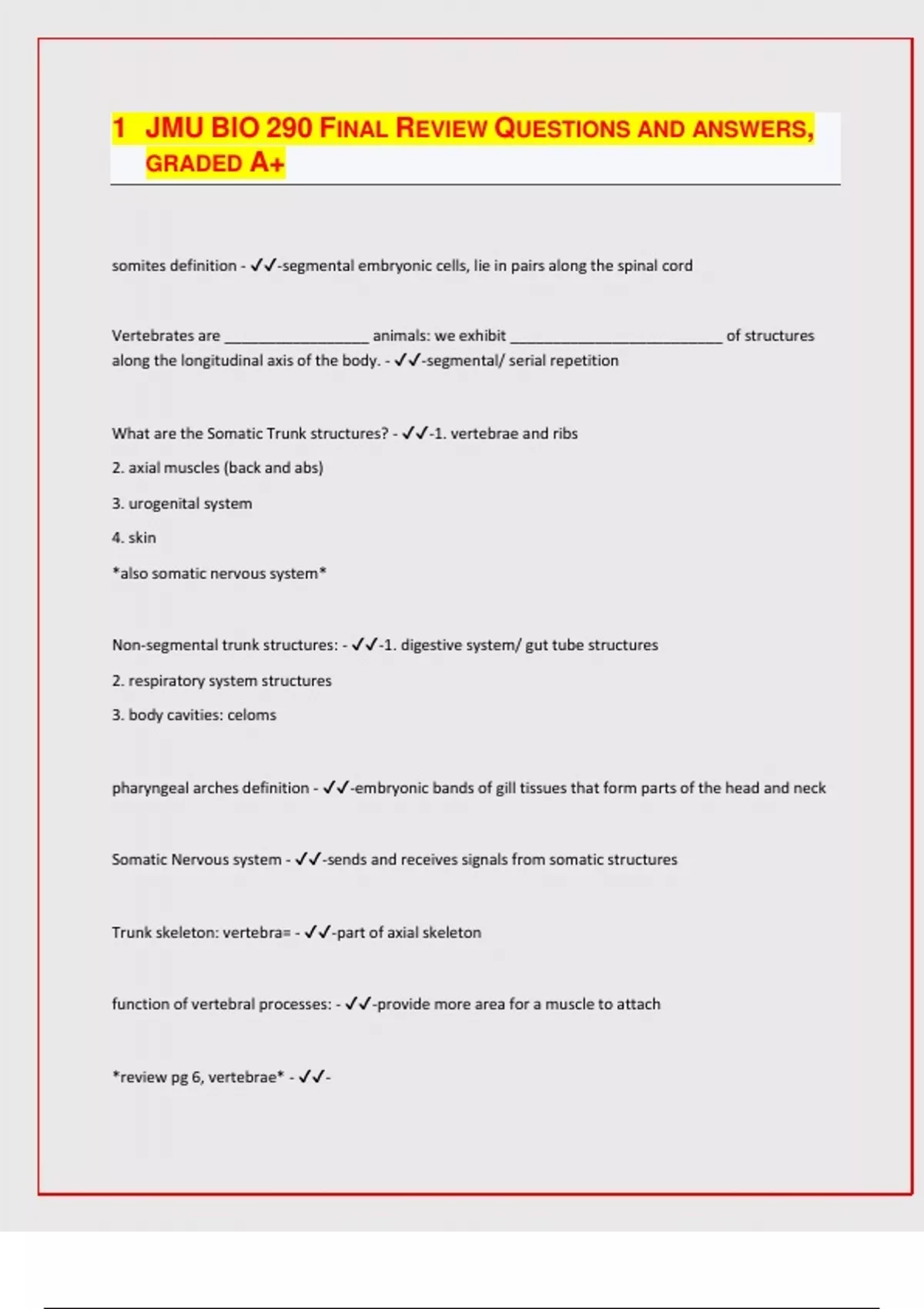 JMU BIO 290 FINAL REVIEW QUESTIONS AND ANSWERS, GRADED A+[LATEST EXAM ...