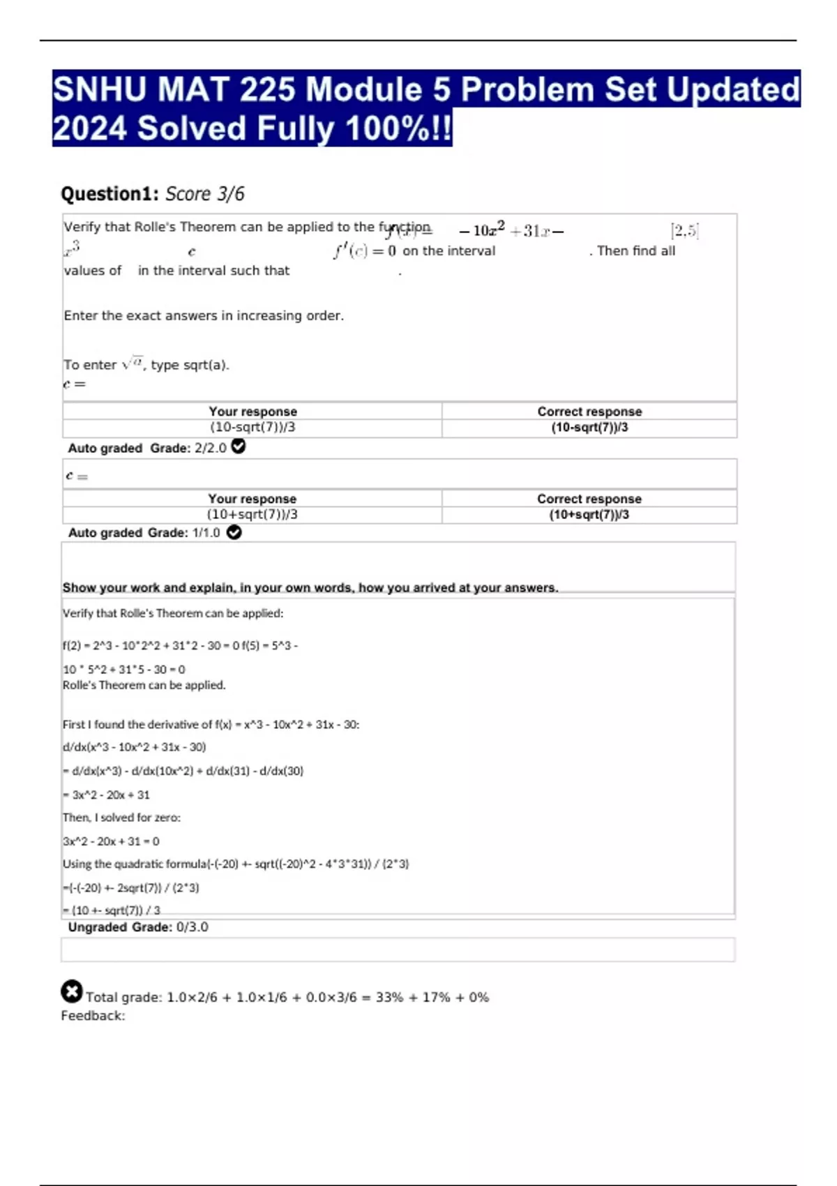 SNHU MAT 225 Module 5 Problem Set Updated 2024 Solved Fully 100% ...