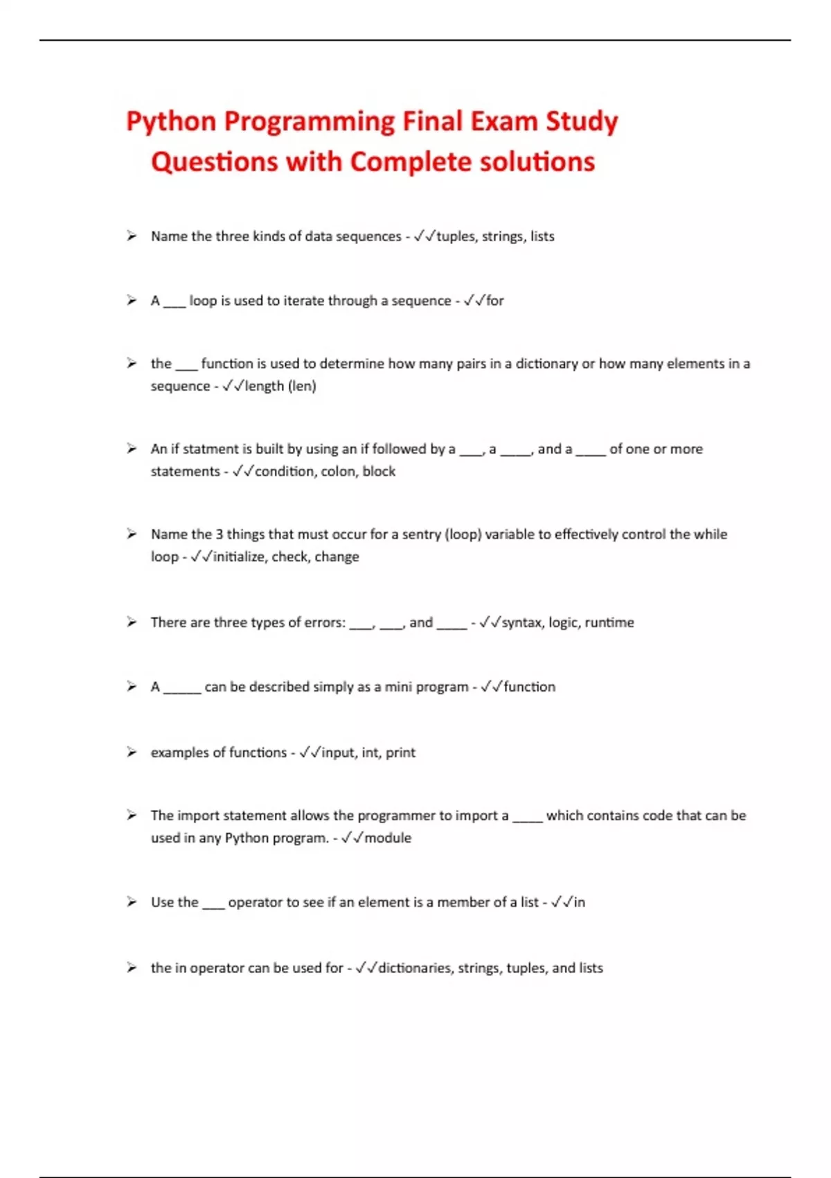 Python Programming Final Exam Study Questions with Complete solutions ...