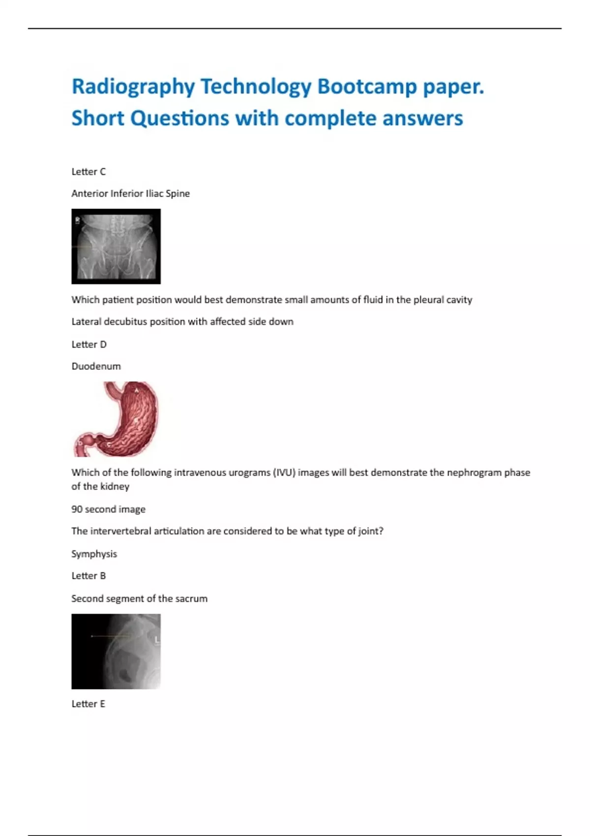 Radiography Technology Bootcamp paper. Short Questions with complete ...