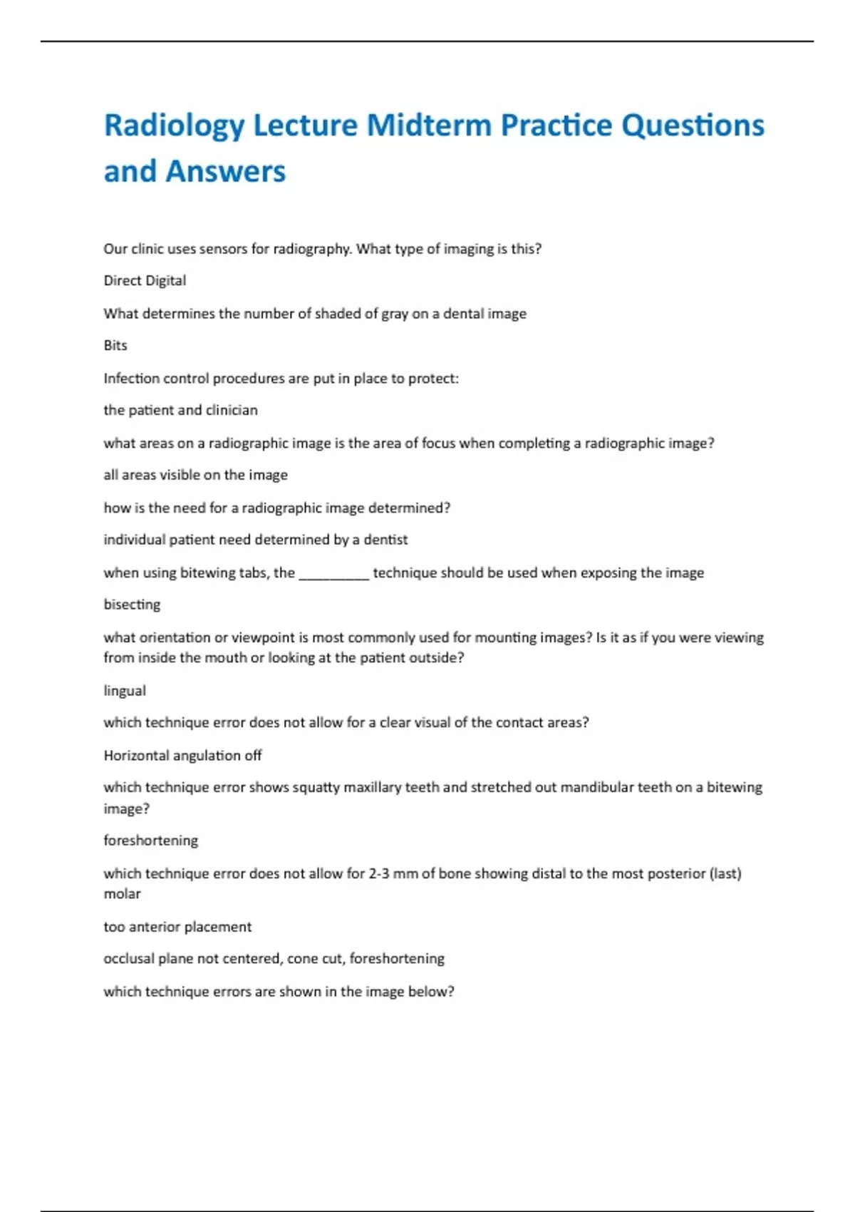 Radiology Lecture Midterm Practice Questions and Answers - Radiology ...