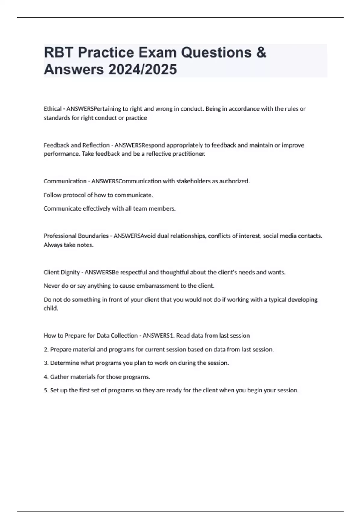 RBT Practice Exam Questions & Answers 2024/2025 - RBT Practice - Stuvia US