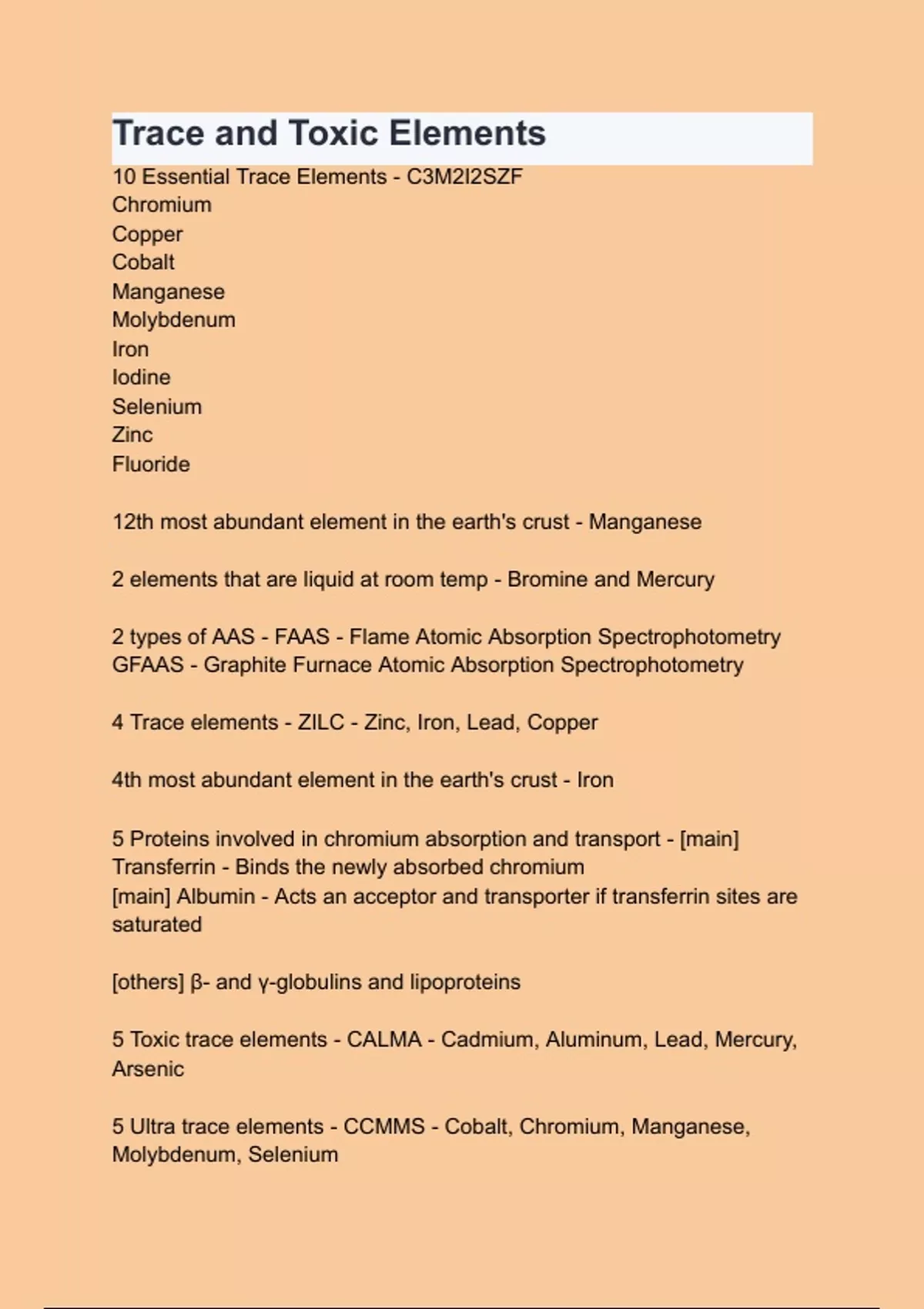 Trace and Toxic Elements Questions and answers - ANSC - Stuvia US