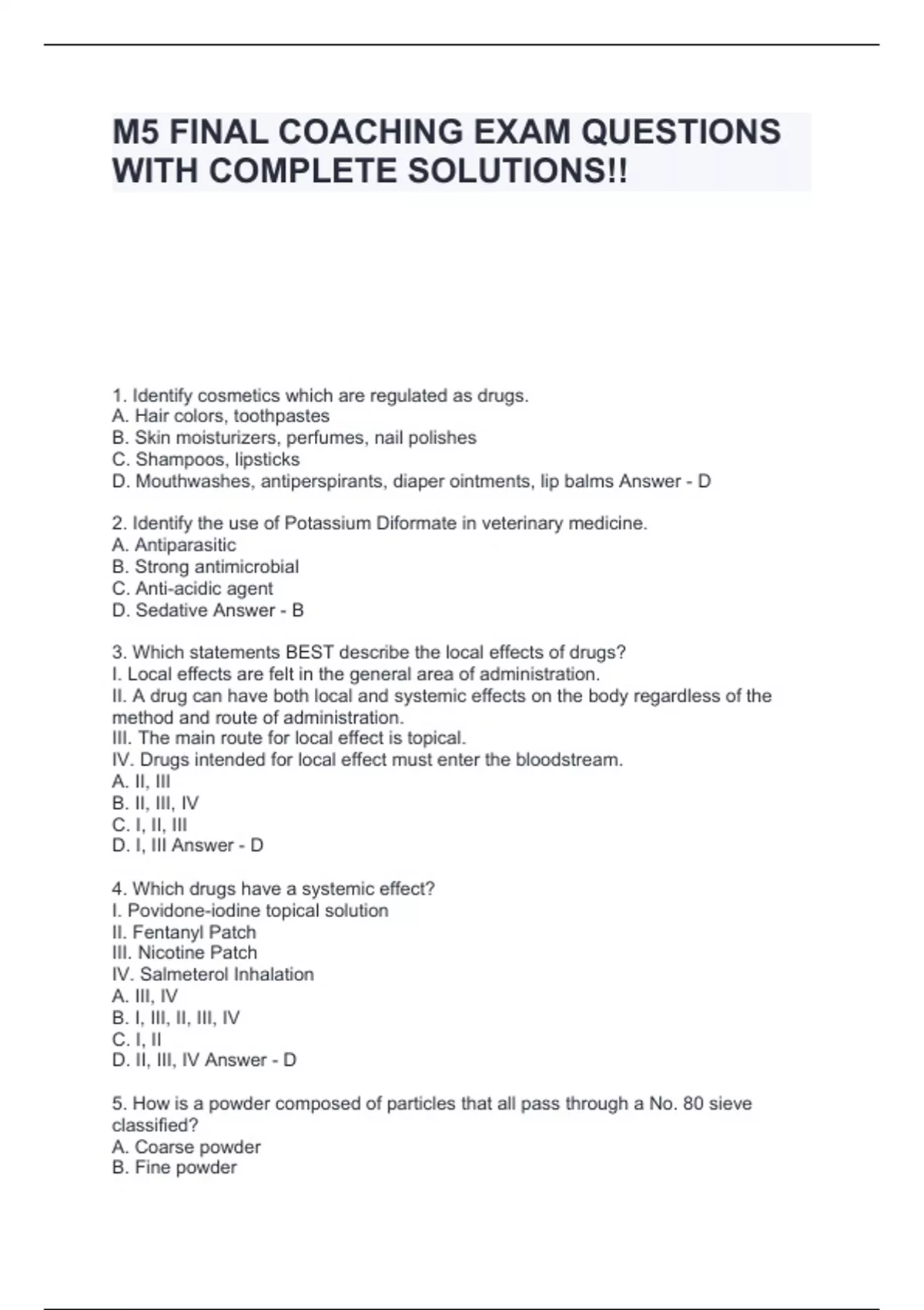 M5 FINAL COACHING EXAM QUESTIONS WITH COMPLETE SOLUTIONS!! - M5 ...