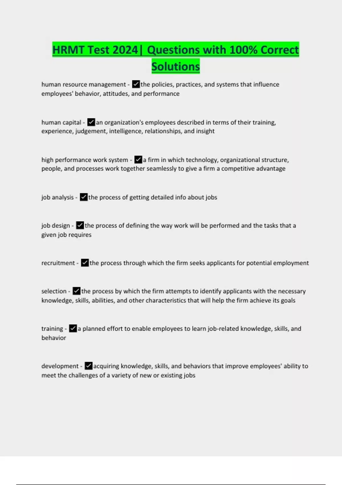 HRMT Test 2024| Questions with 100% Correct Solutions - HRMT - Stuvia US