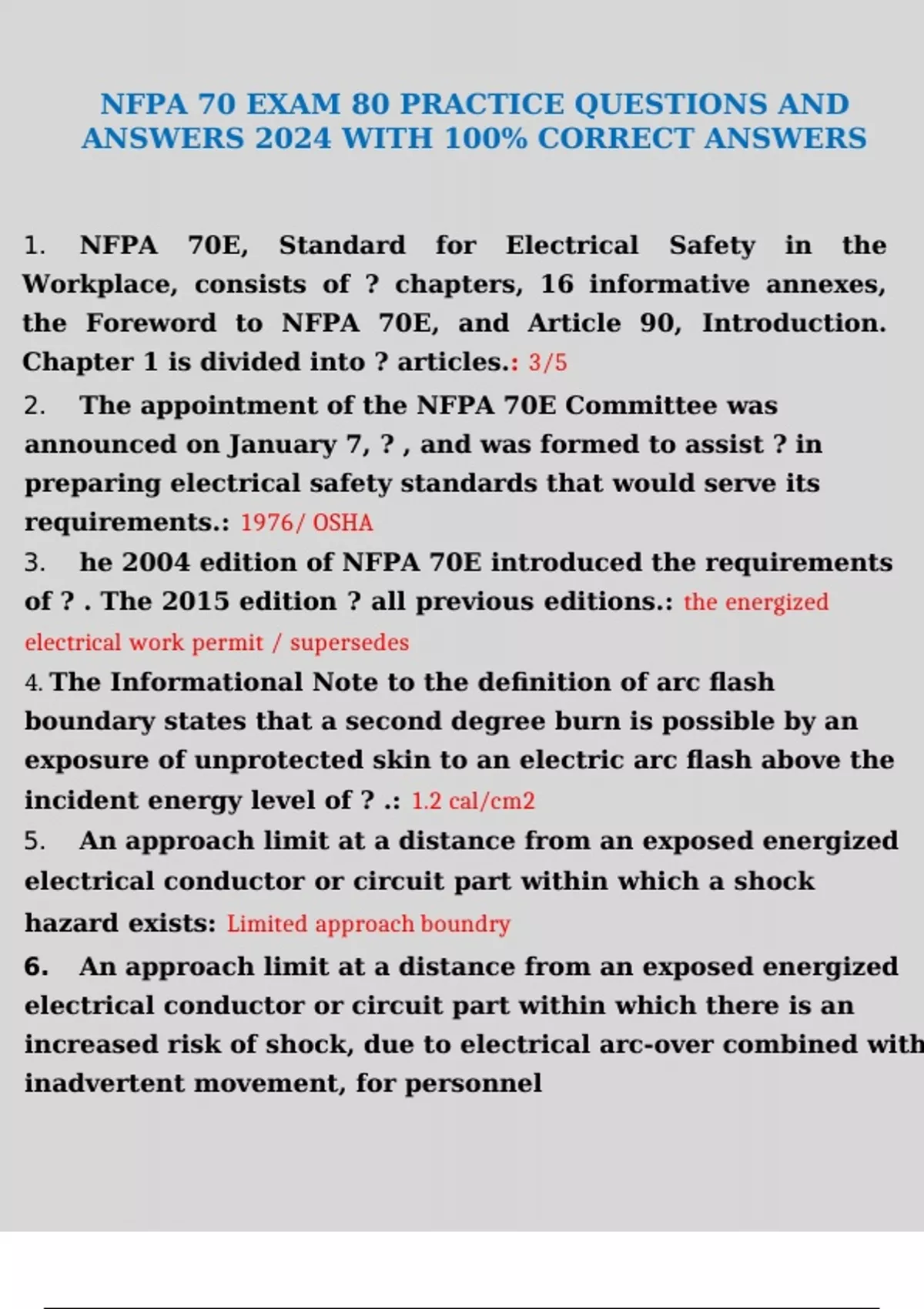 NFPA 70 EXAM 80 PRACTICE QUESTIONS AND ANSWERS 2024 WITH 100% CORRECT ...