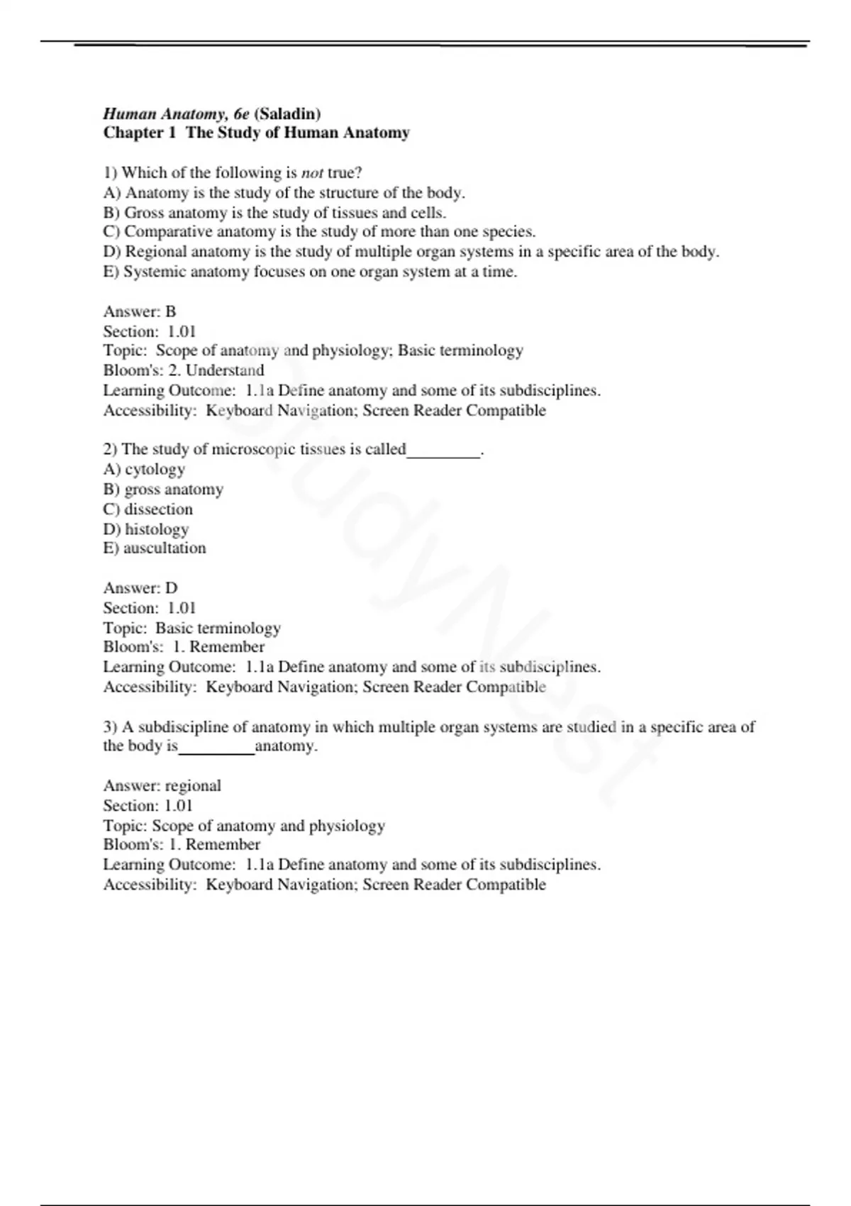 Test Bank for Human Anatomy, 6th Edition by Kenneth Saladin ...