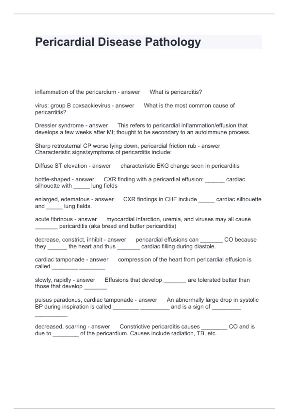 Pericardial Disease Pathology Questions with Solutions 2024 - IBHRE ...