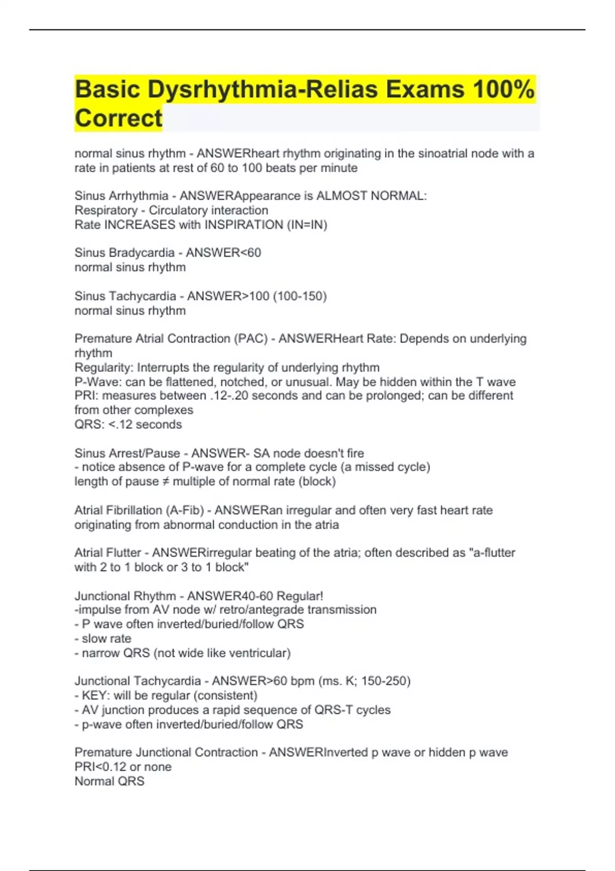 Basic Dysrhythmia-Relias Exams 100% Correct - Basic Dysrhythmia-Relias ...