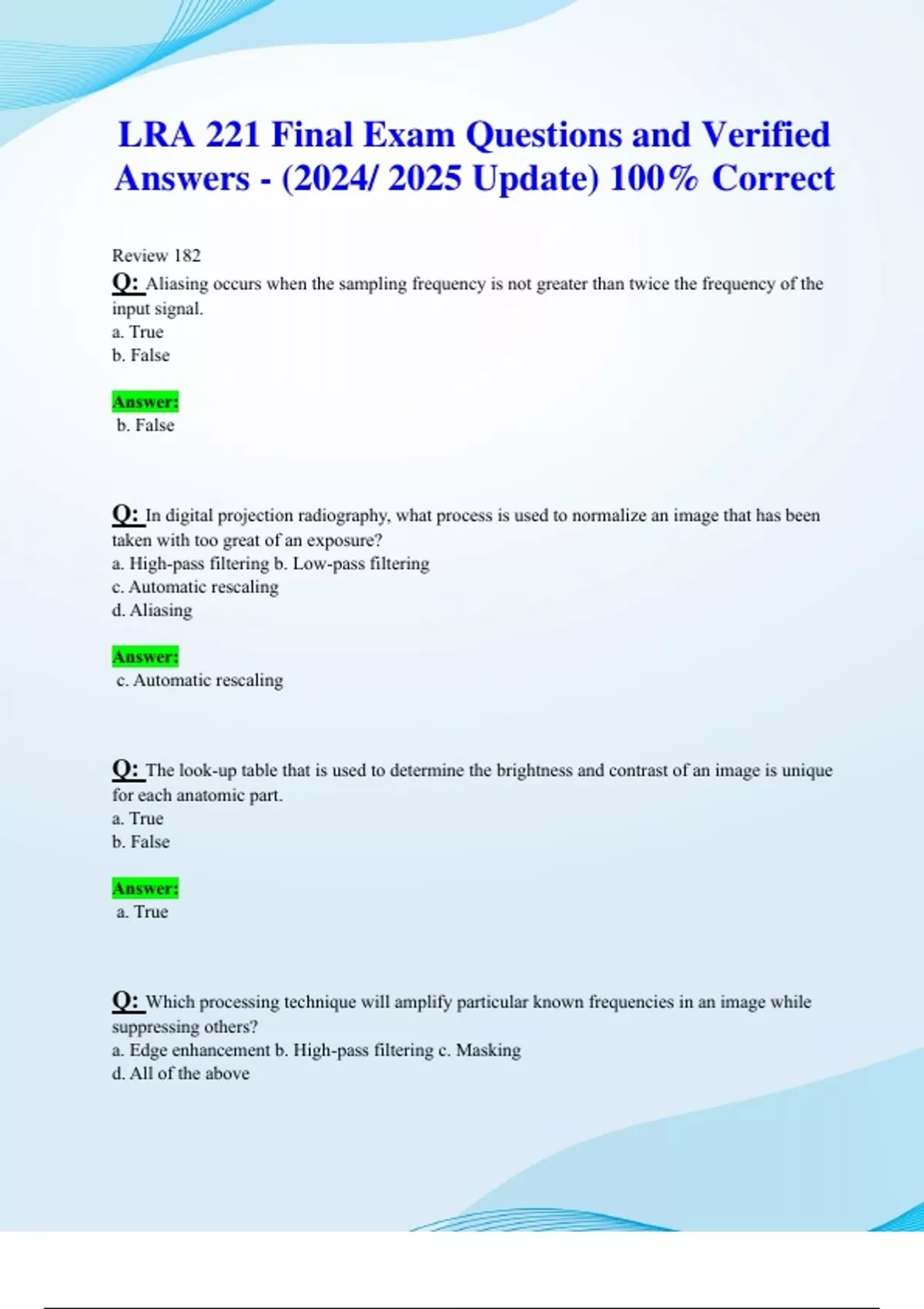 LRA 221 Final Exam Questions and Verified Answers - (2024/ 2025 Update ...