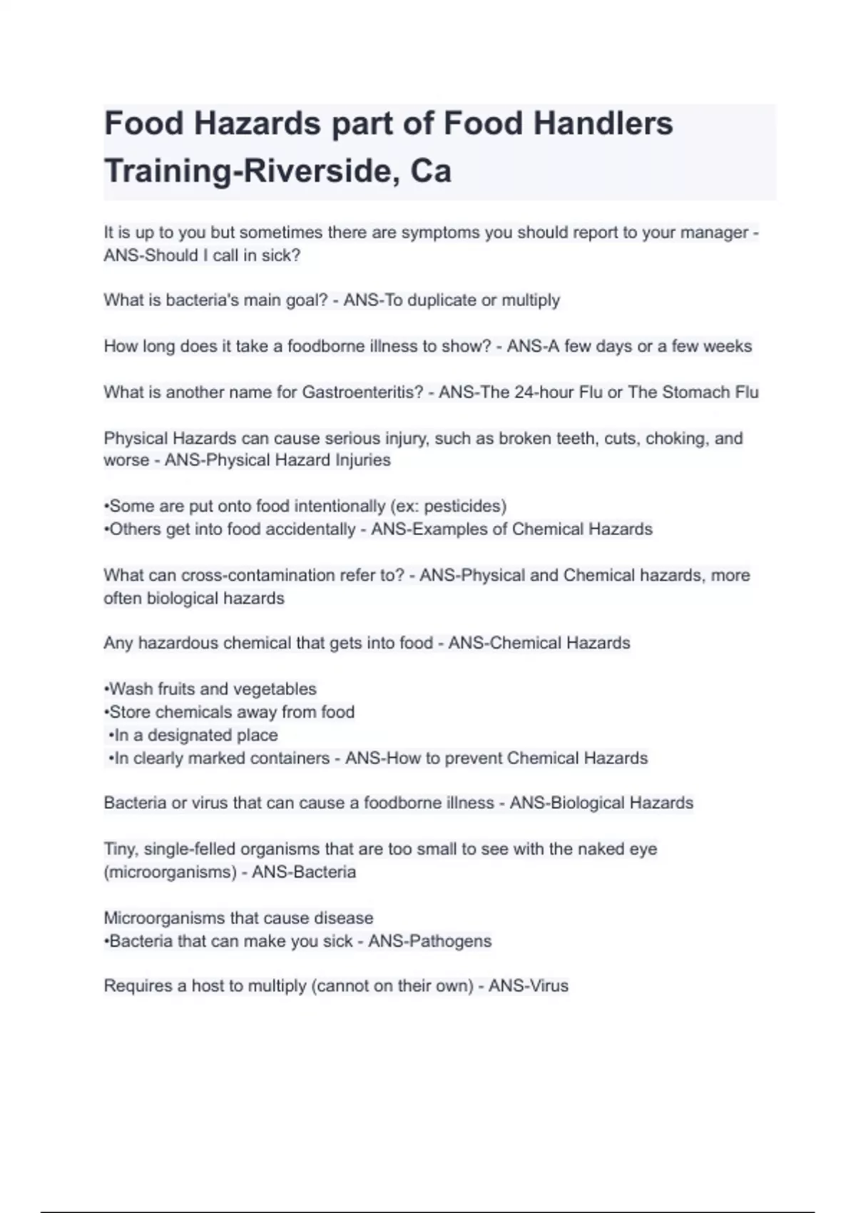 Food Hazards part of Food Handlers Training-Riverside, Ca (2025/ 2026 ...