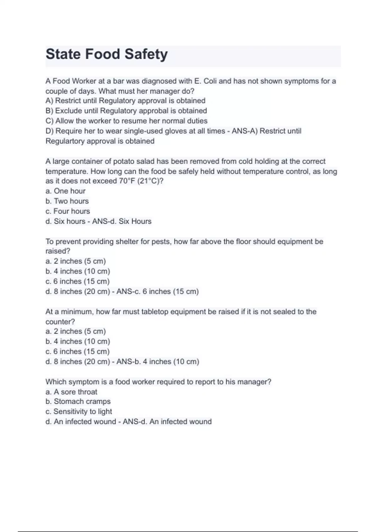 State Food Safety (2025/ 2026) Revised Complete Detailed Answers, 100% ...