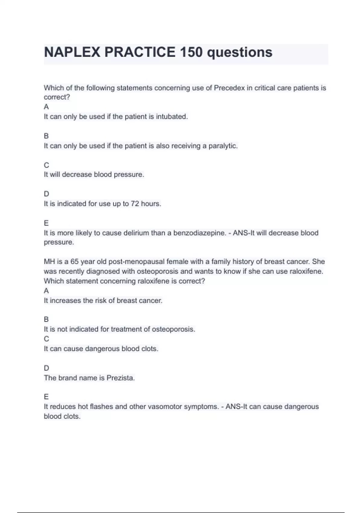 NAPLEX PRACTICE 150 questions| 2025/2026 ACTUAL EXAM Complete Detailed ...