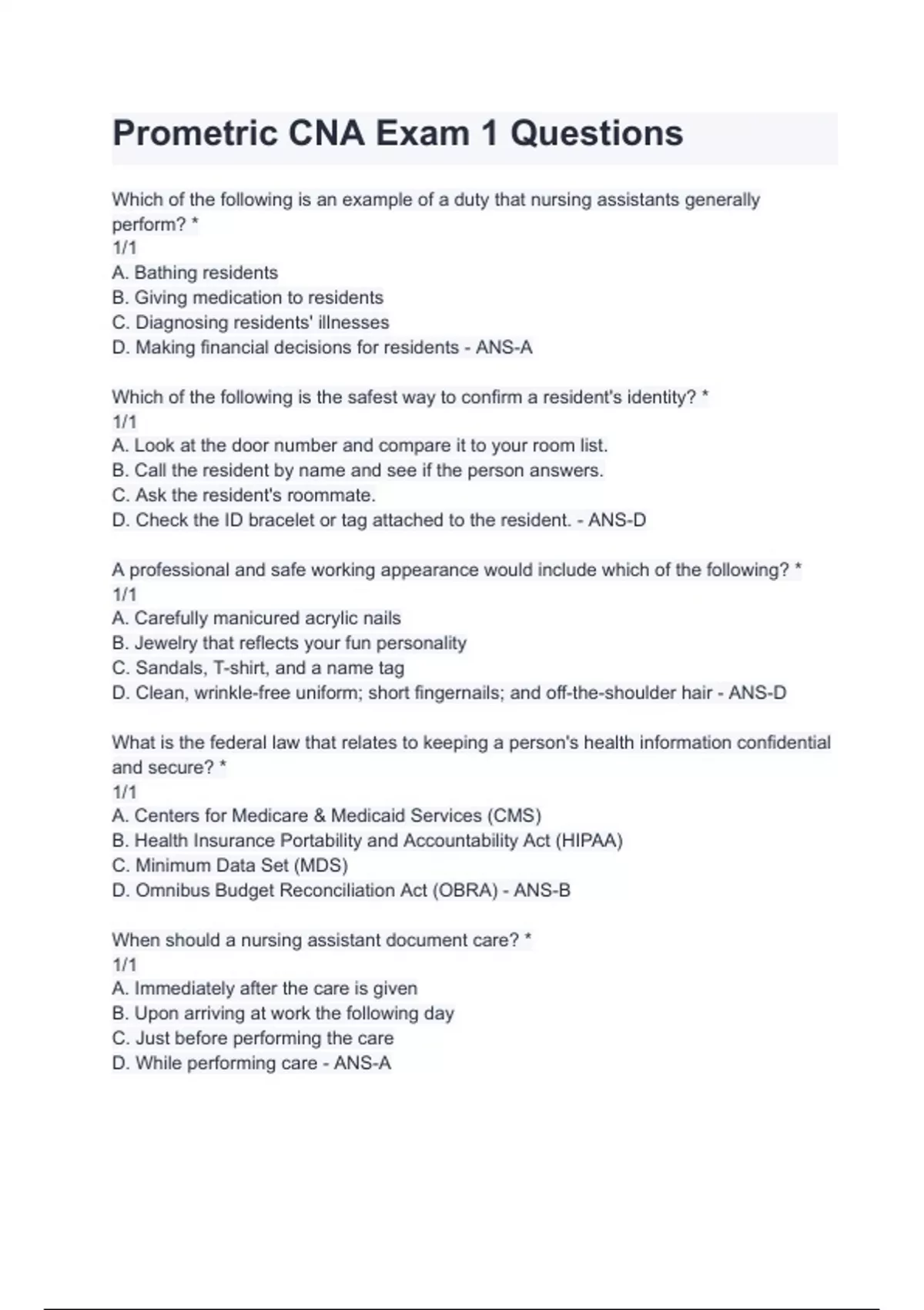 Prometric CNA Exam 1 Questions (2025/ 2026) Revised Complete Detailed Answers, 100% trusted ...