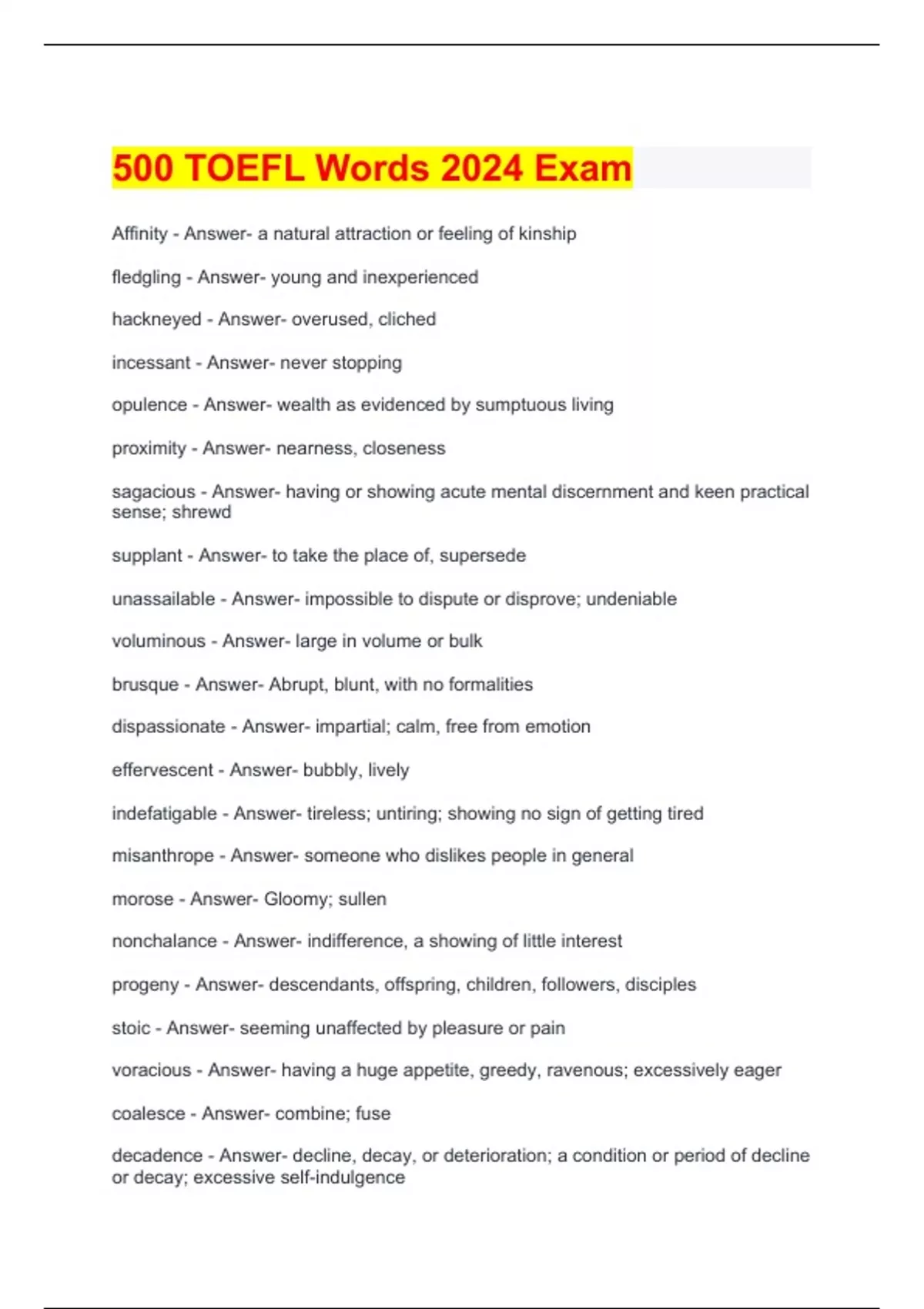 500 TOEFL Words 2024 Exam Questions and Answers - 500 TOEFL Words 2024 ...