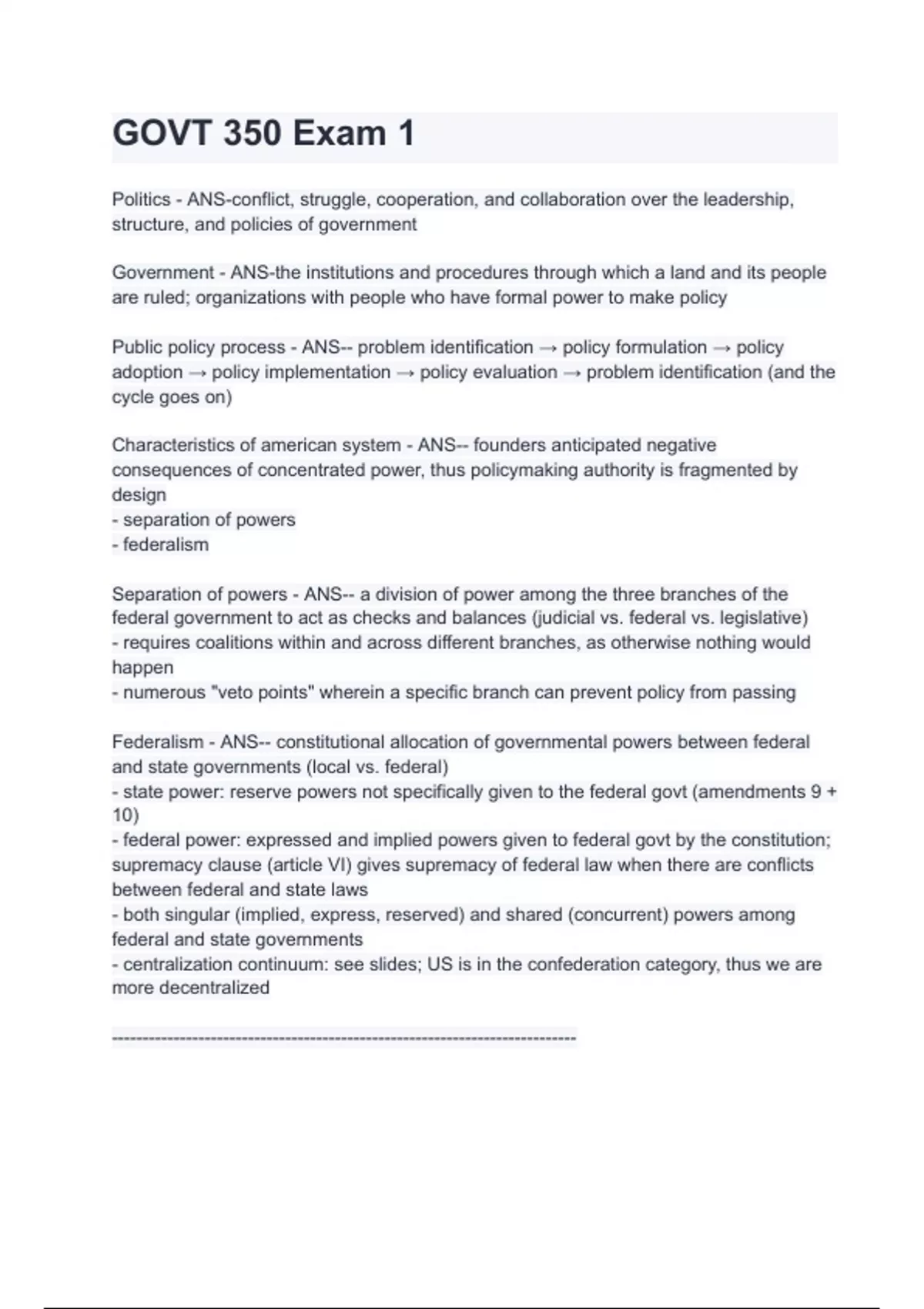 GOVT 350 Exam 1 (2025/ 2026) Revised Complete Detailed Answers, 100% ...