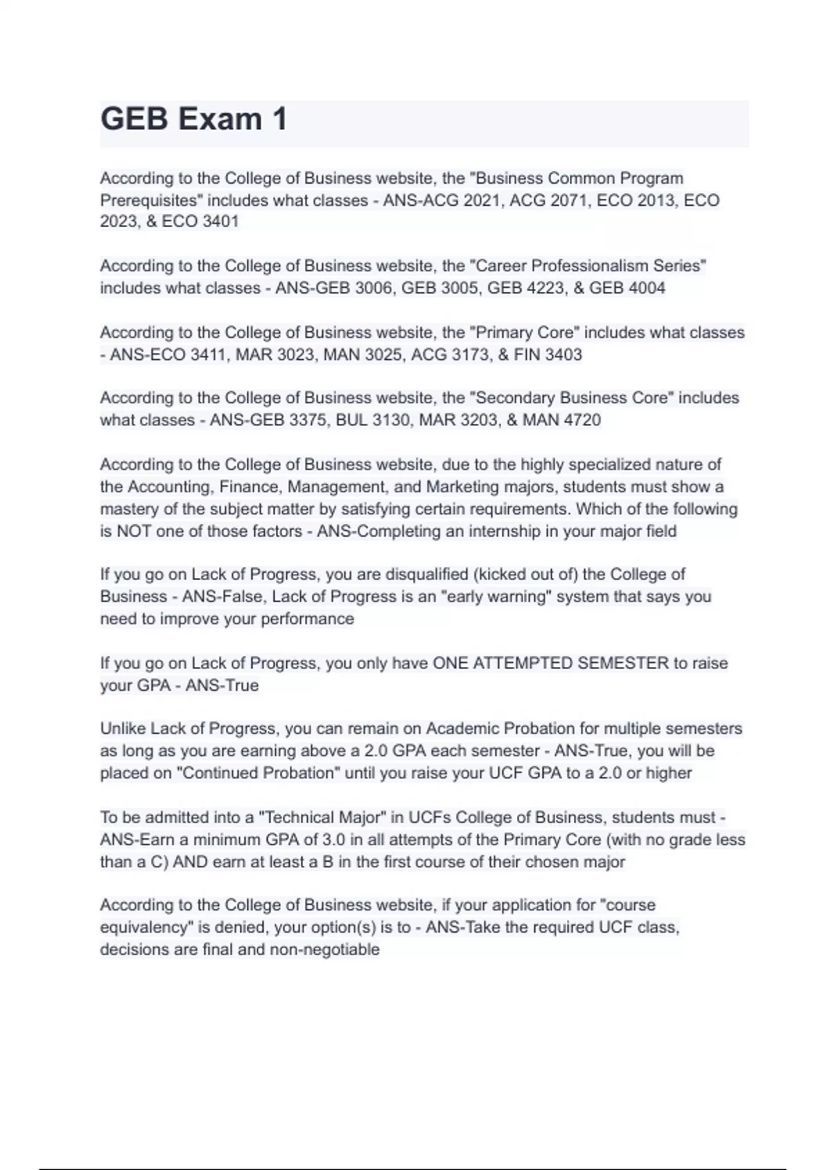 GEB Exam 1 (2025/ 2026) Revised Complete Detailed Answers, 100% trusted ...