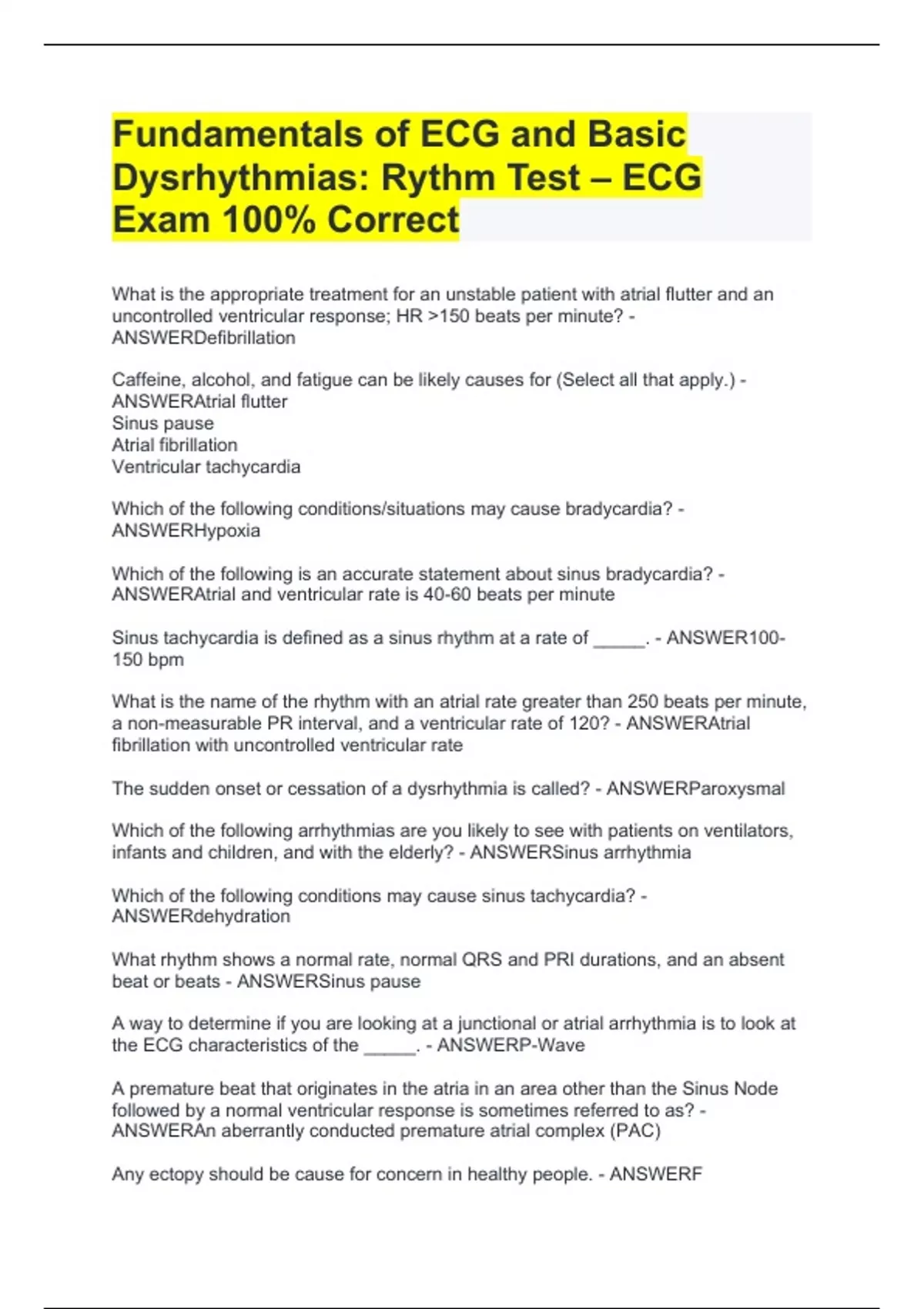 Fundamentals of ECG and Basic Dysrhythmias: Rythm Test – ECG Exam 100% ...