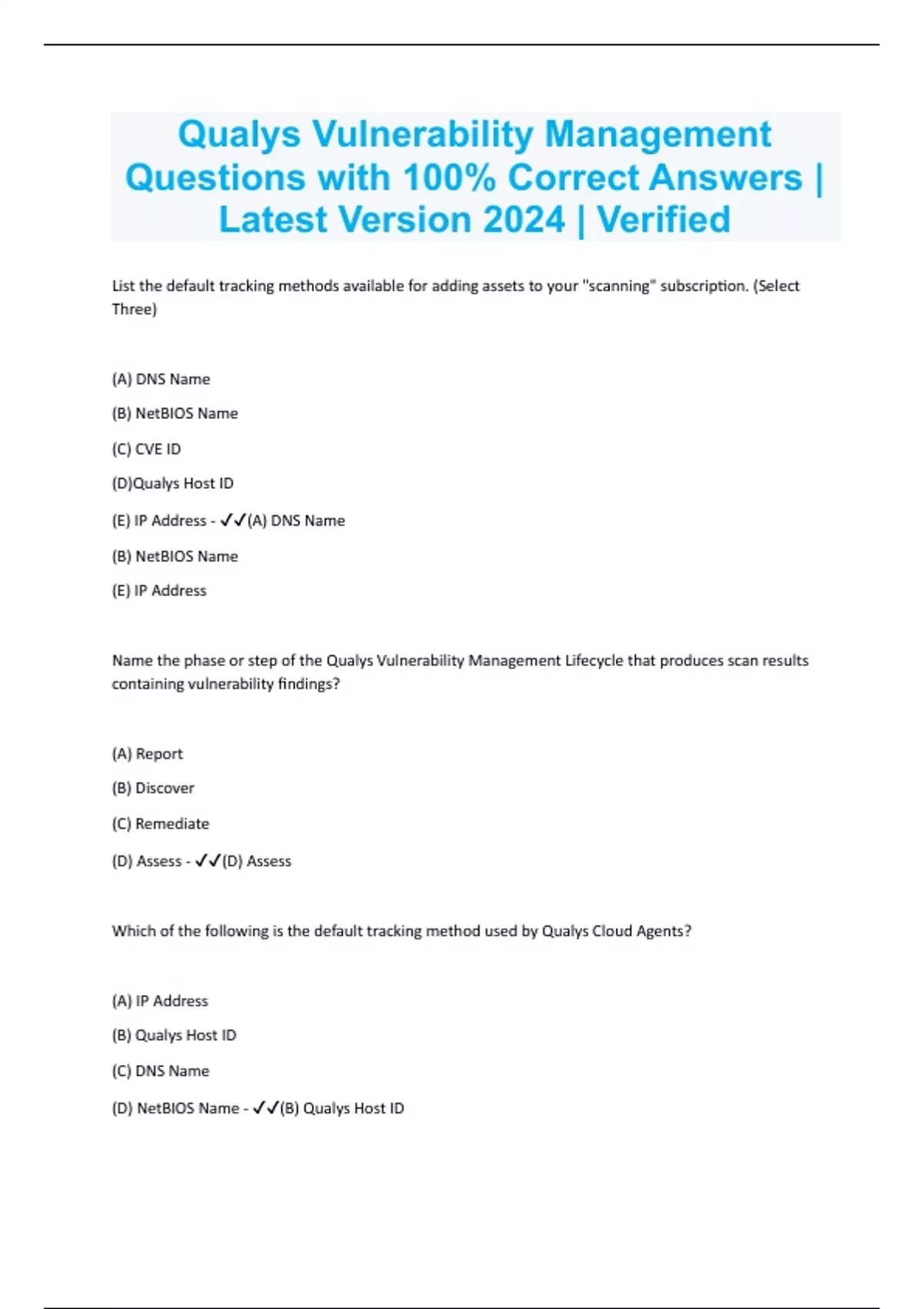 Qualys Vulnerability Management Questions With 100 Correct Answers 1764