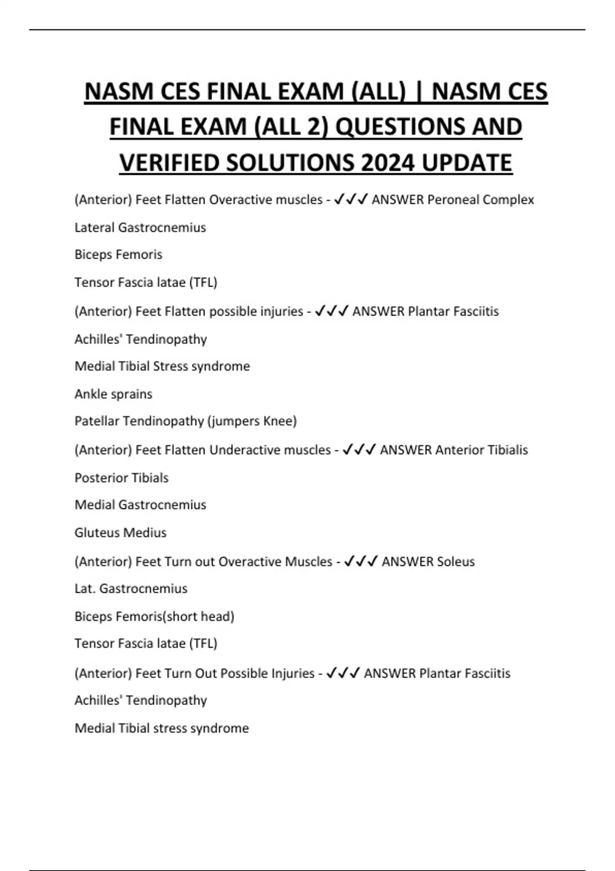 NASM CES FINAL EXAM (ALL) | NASM CES FINAL EXAM (ALL 2) QUESTIONS AND VERIFIED SOLUTIONS 2024 ...