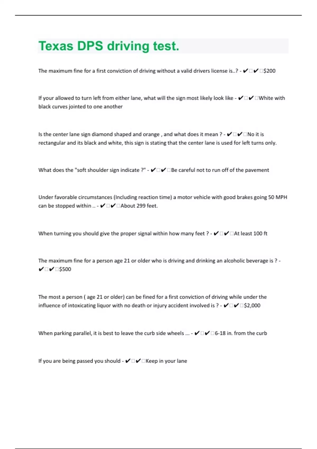 Texas DPS 30 driving test Questions And Answers - Texas DPS - Stuvia US