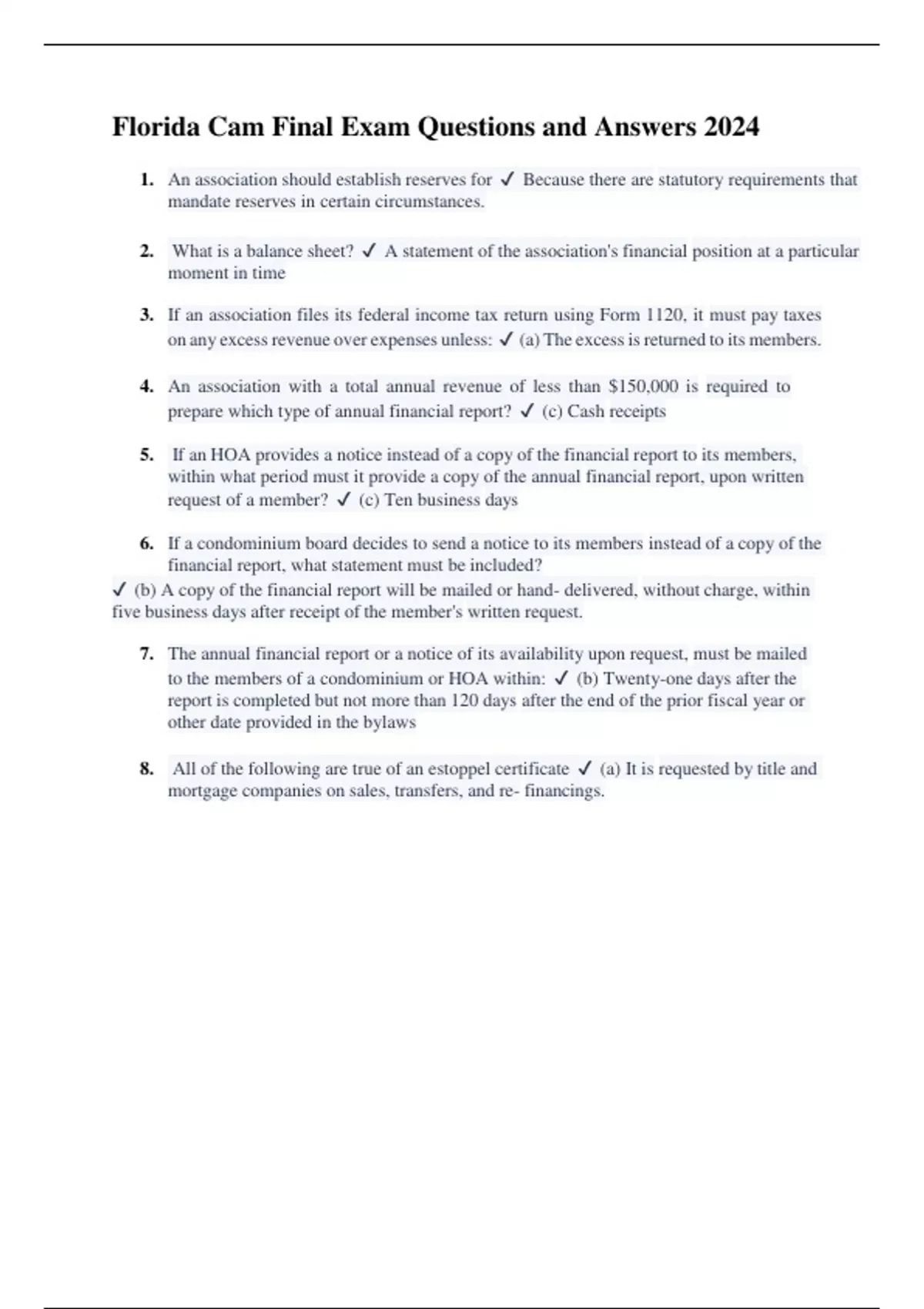Florida Cam Final Exam Questions and Answers 2024 - Florida Cam - Stuvia US