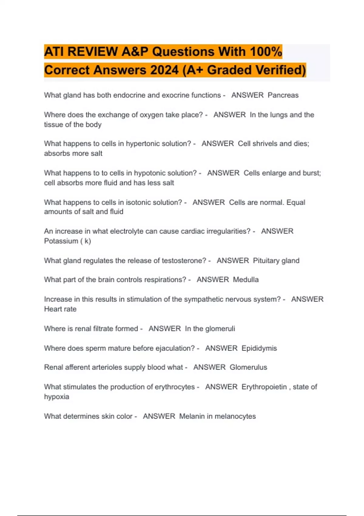 ATI REVIEW A&P Questions With 100% Correct Answers 2024 (A+ Graded ...