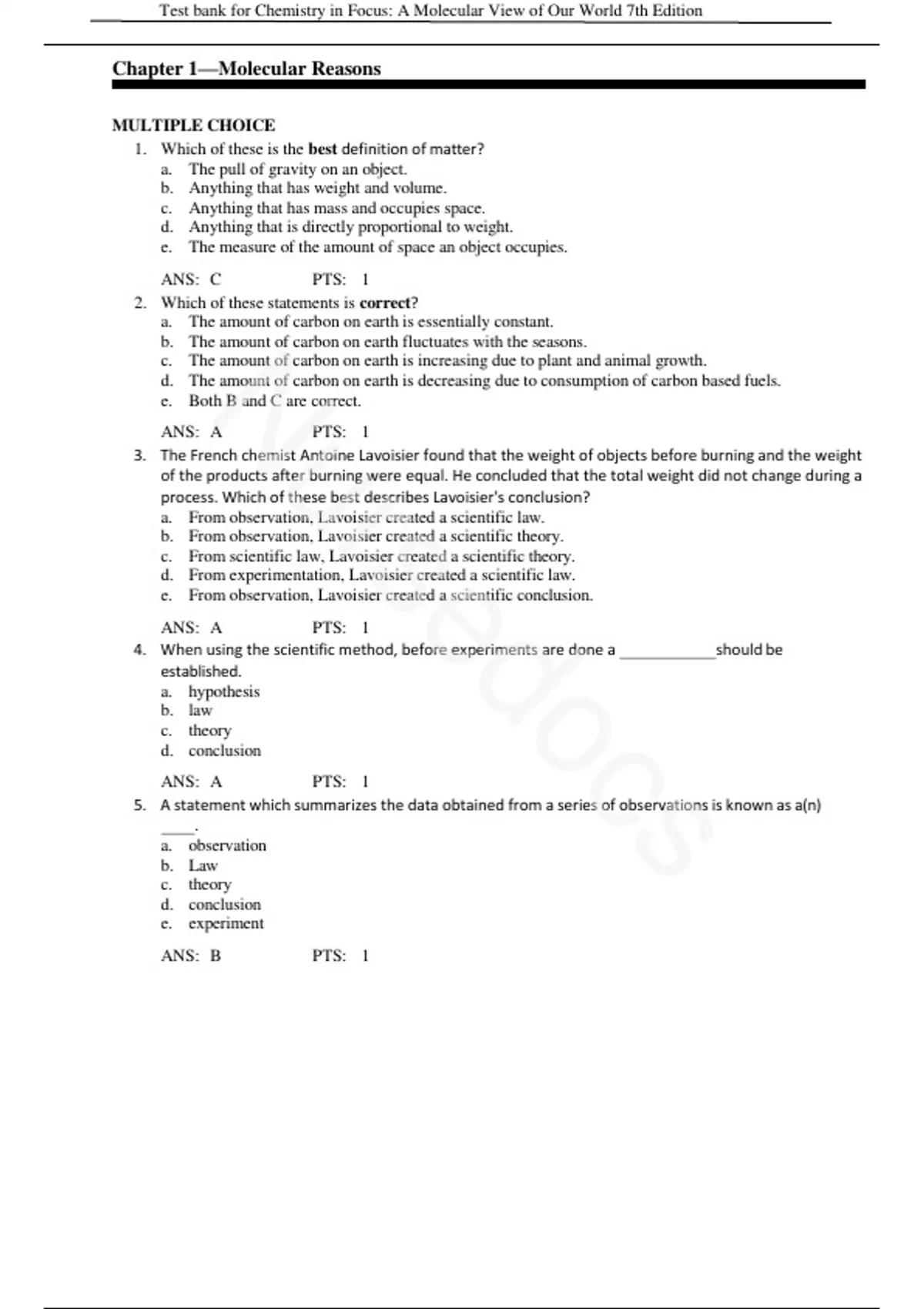 Test bank for Chemistry in Focus: A Molecular View of Our World 7th ...