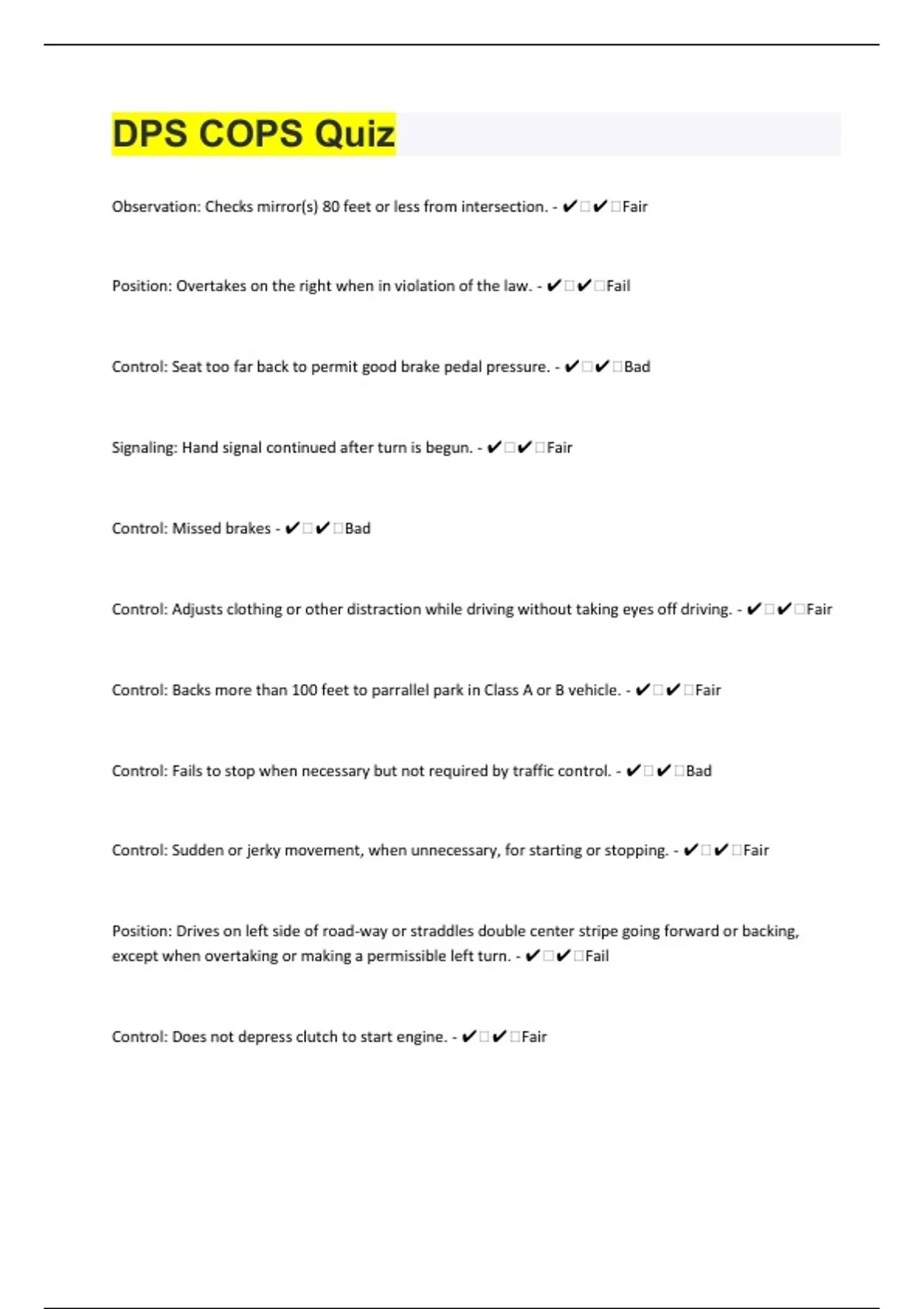 DPS COPS 100 Quiz Questions and Answers New Year Update 2024 Solved 100 ...