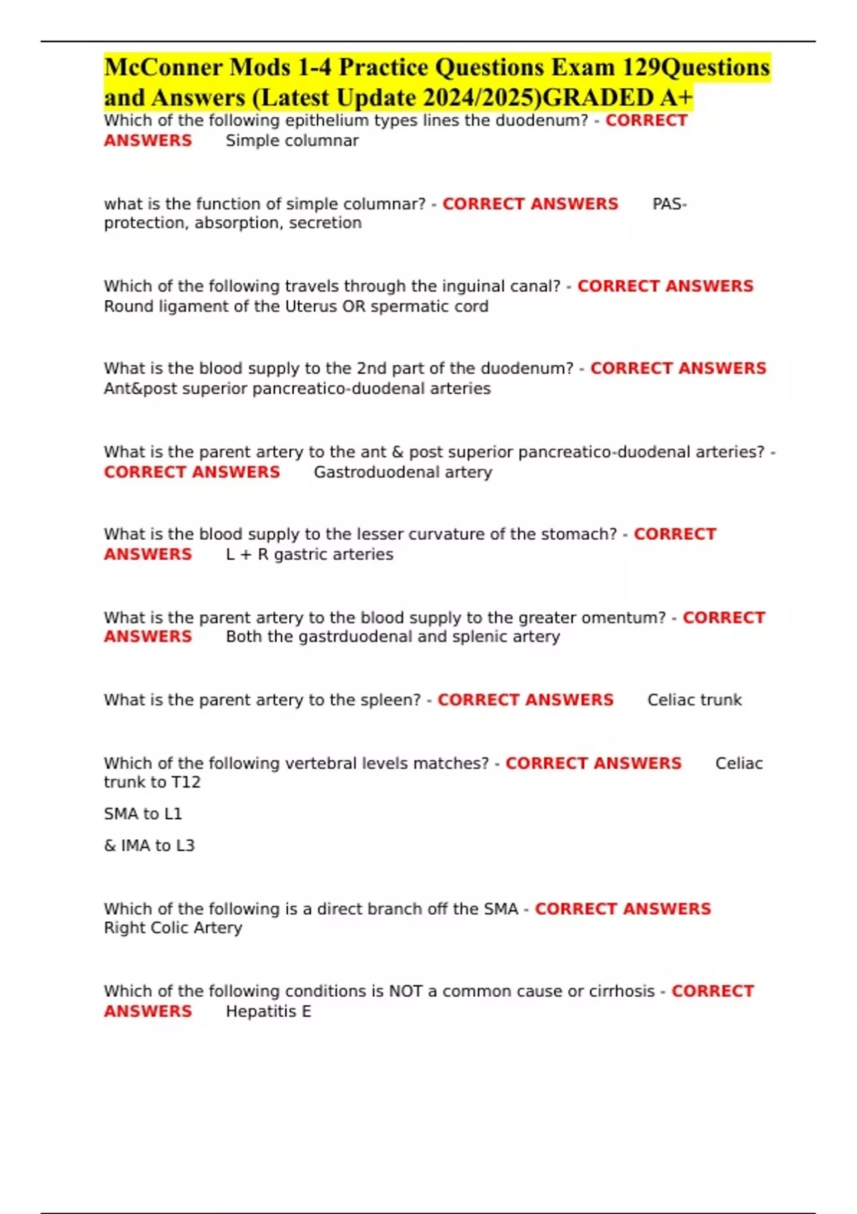 McConner Mods 1-4 Practice Questions Exam 129Questions and Answers ...