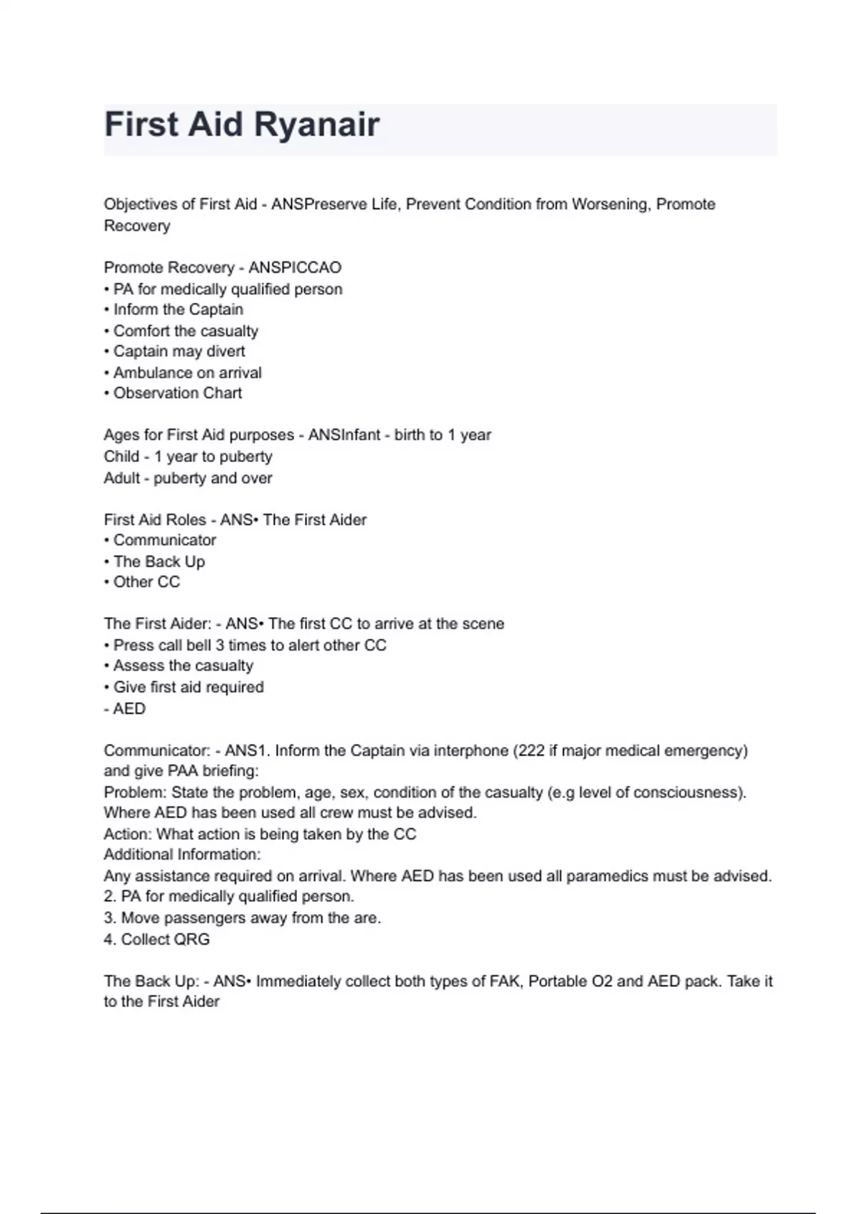 First Aid Ryanair questions and answers graded A+ by experts 2024/2025 ...