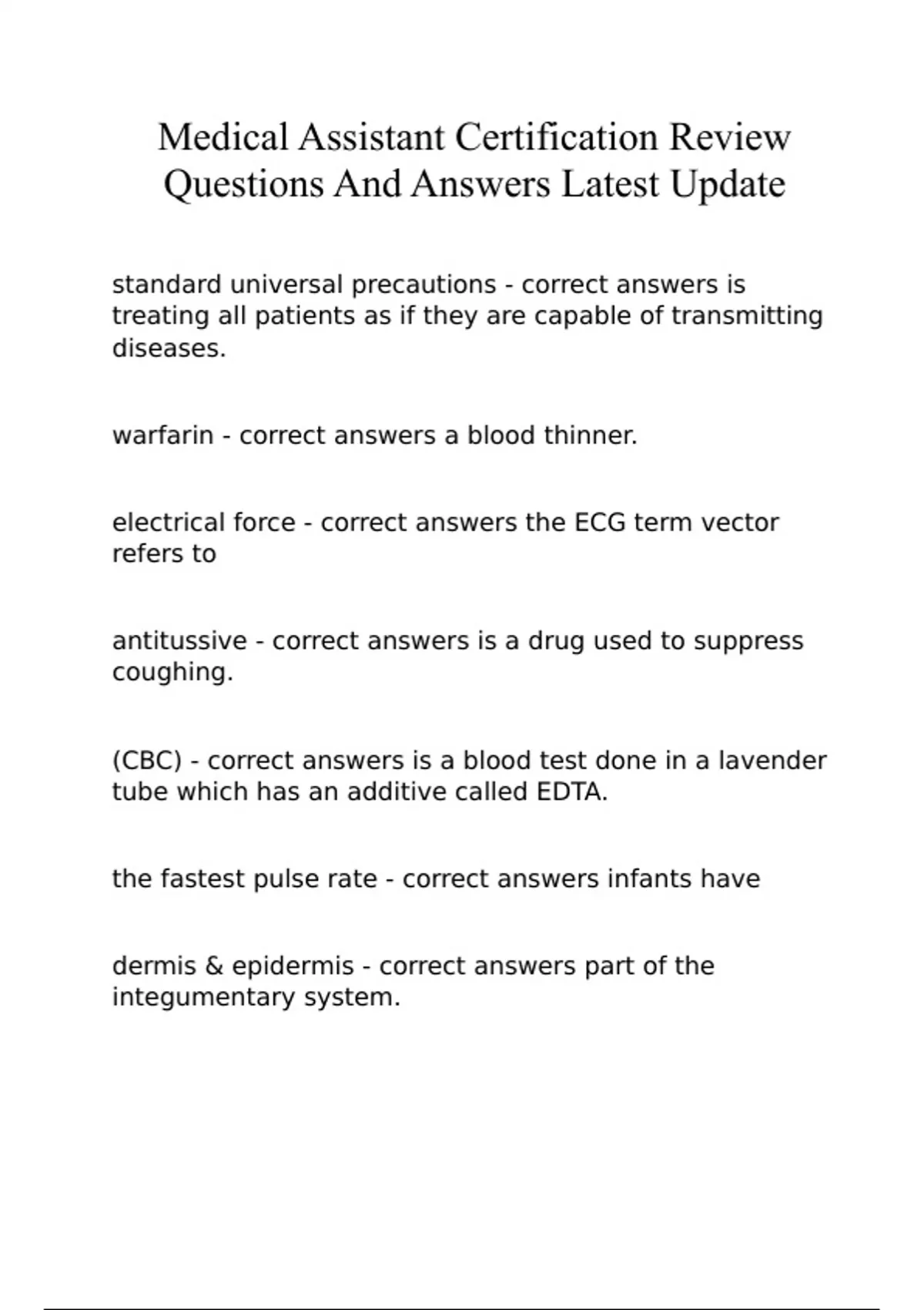 Medical Assistant Certification Review Questions And Answers Latest ...