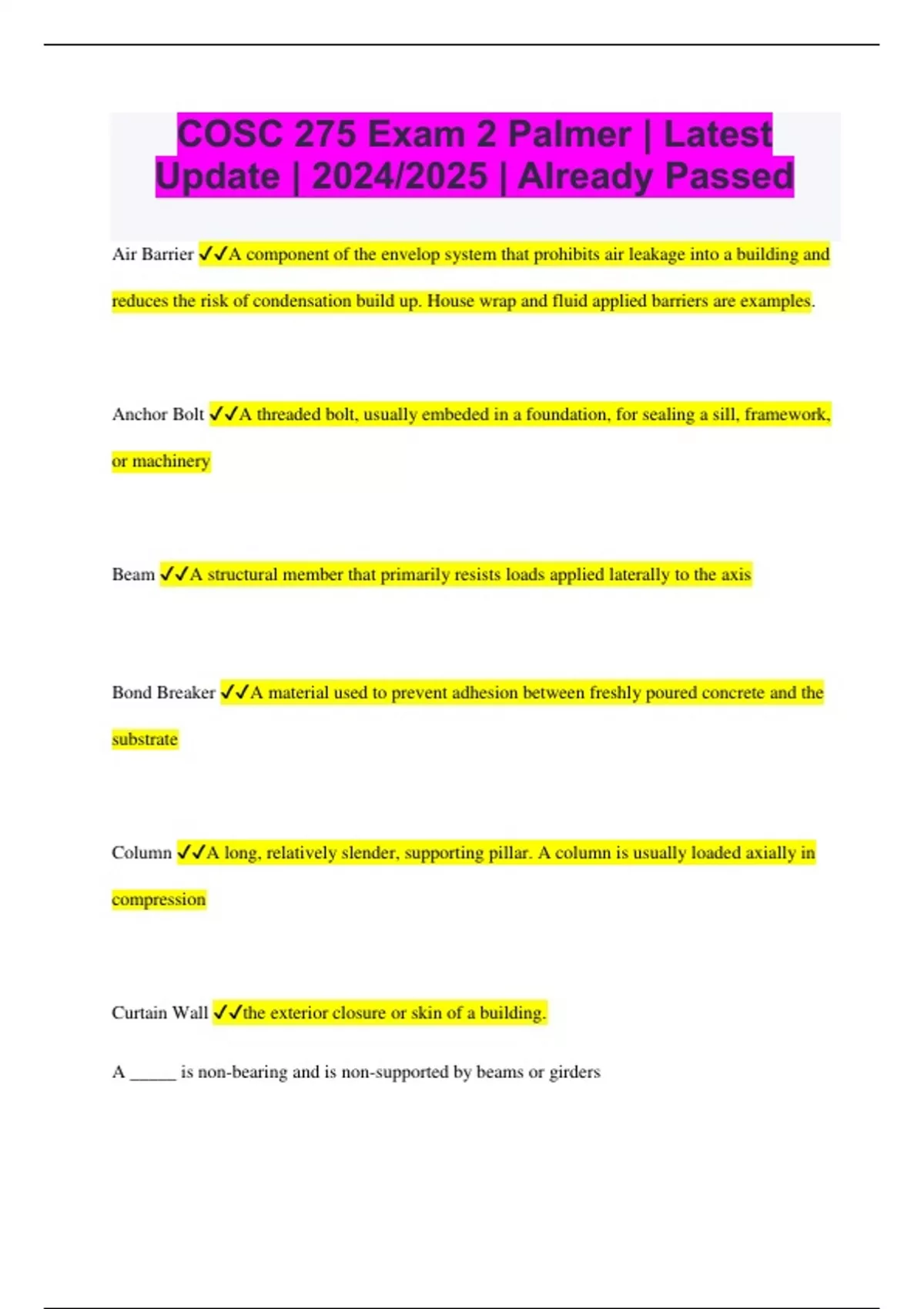 COSC 275 Exam 2 Palmer | Latest Update | 2024/2025 | Already Passed ...