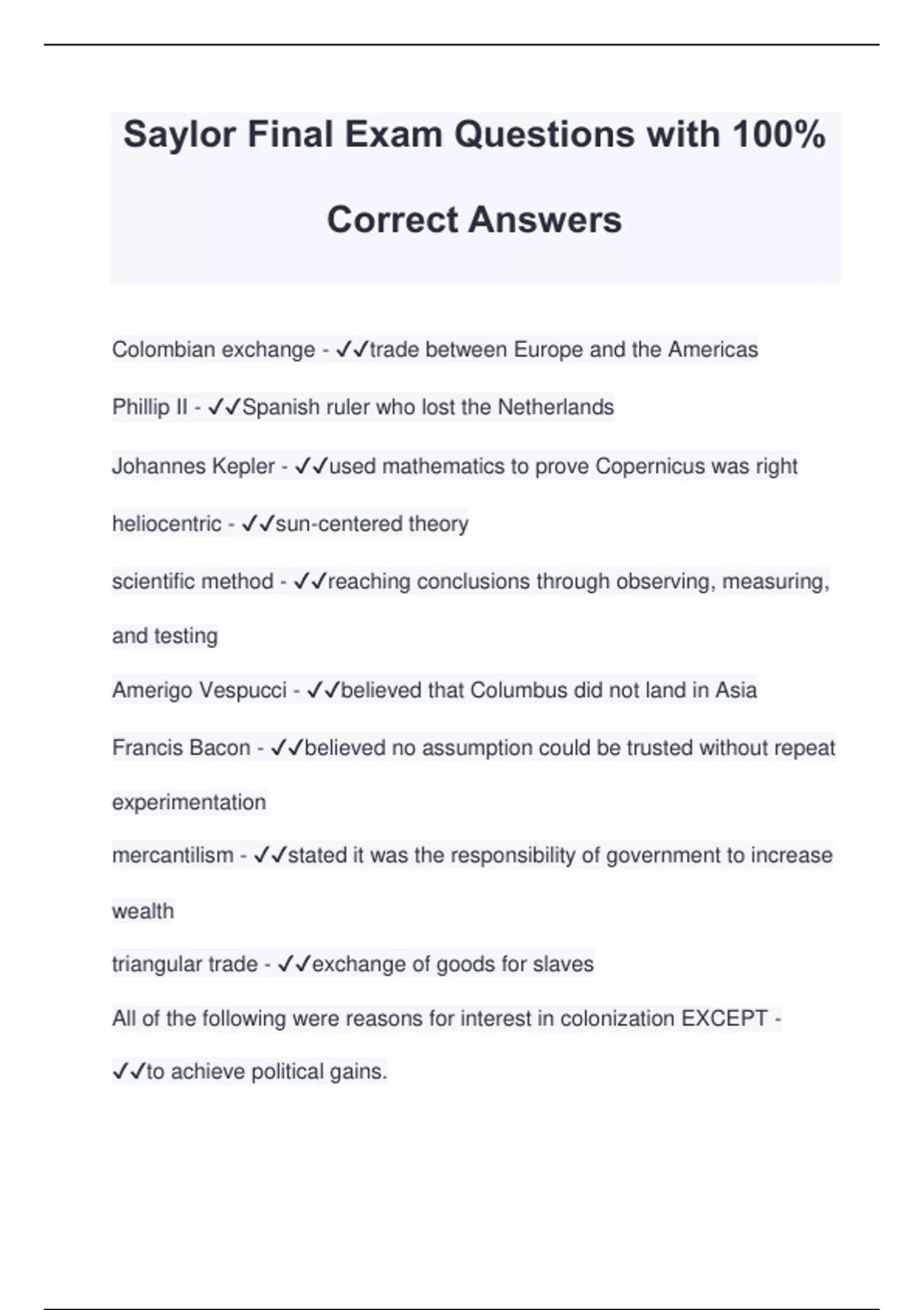 Saylor Final Exam Questions with 100% Correct Answers - Saylor - Stuvia US