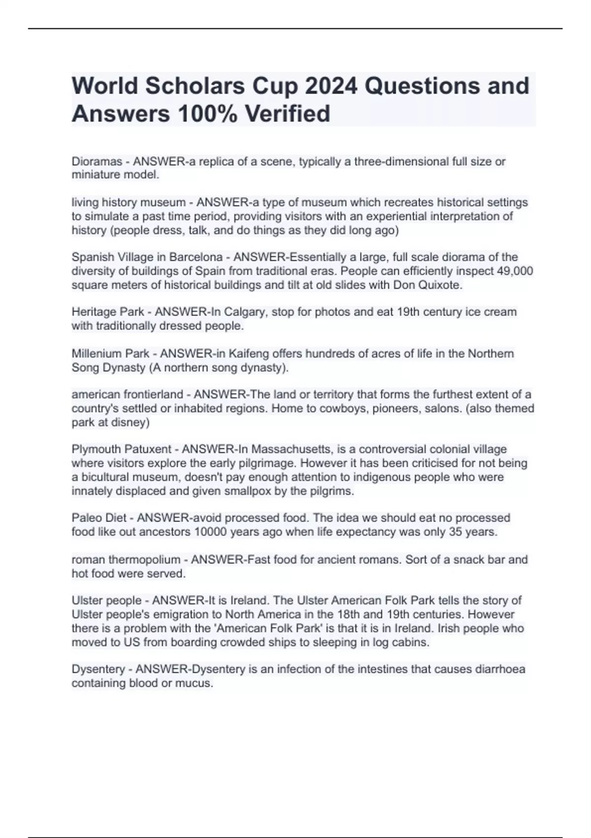 World Scholars Cup 2024 Questions and Answers 100% Verified - World ...