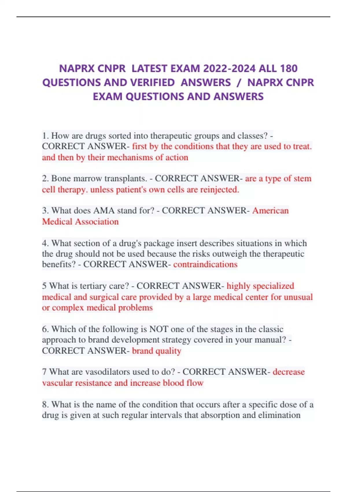 NAPRX CNPR LATEST EXAM ALL 180 QUESTIONS AND VERIFIED ANSWERS / NAPRX ...