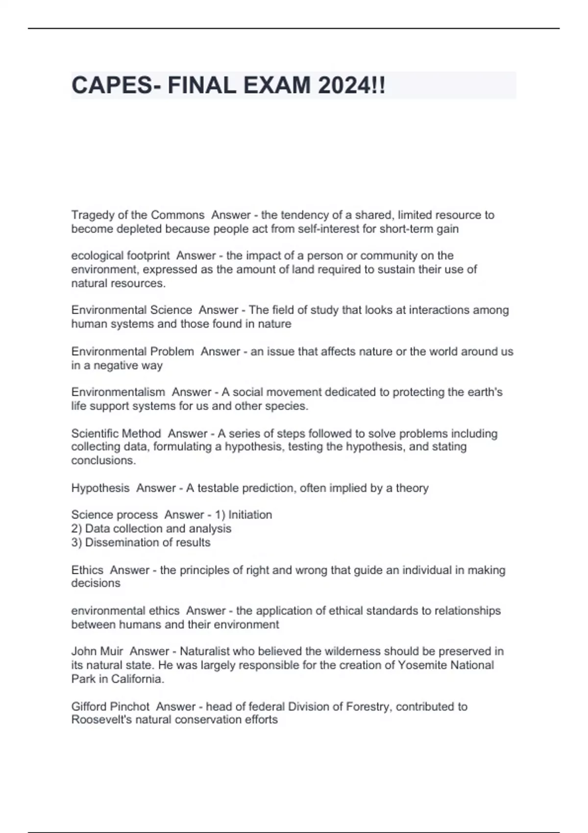 CAPES- FINAL EXAM 2024!! - CAPES - Stuvia US