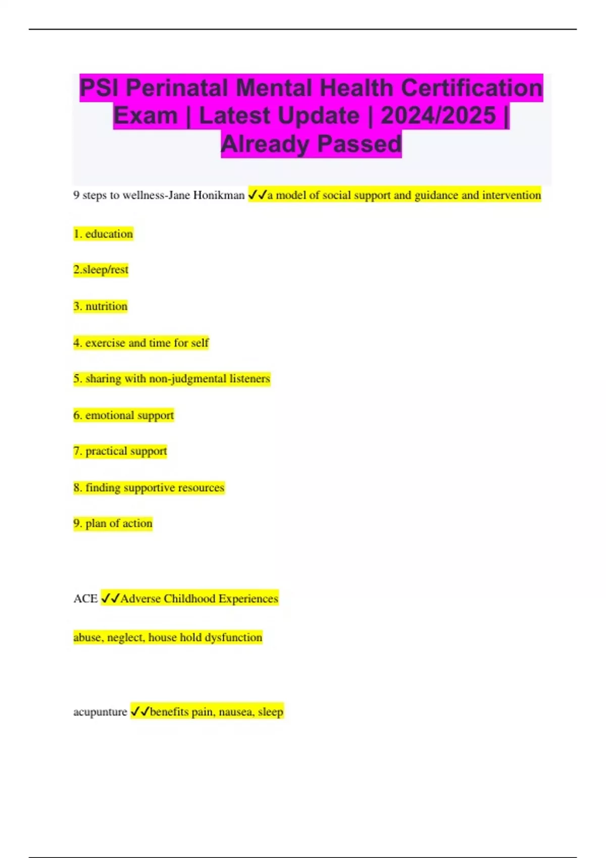 PSI Perinatal Mental Health Certification Exam | Latest Update | 2024/ ...