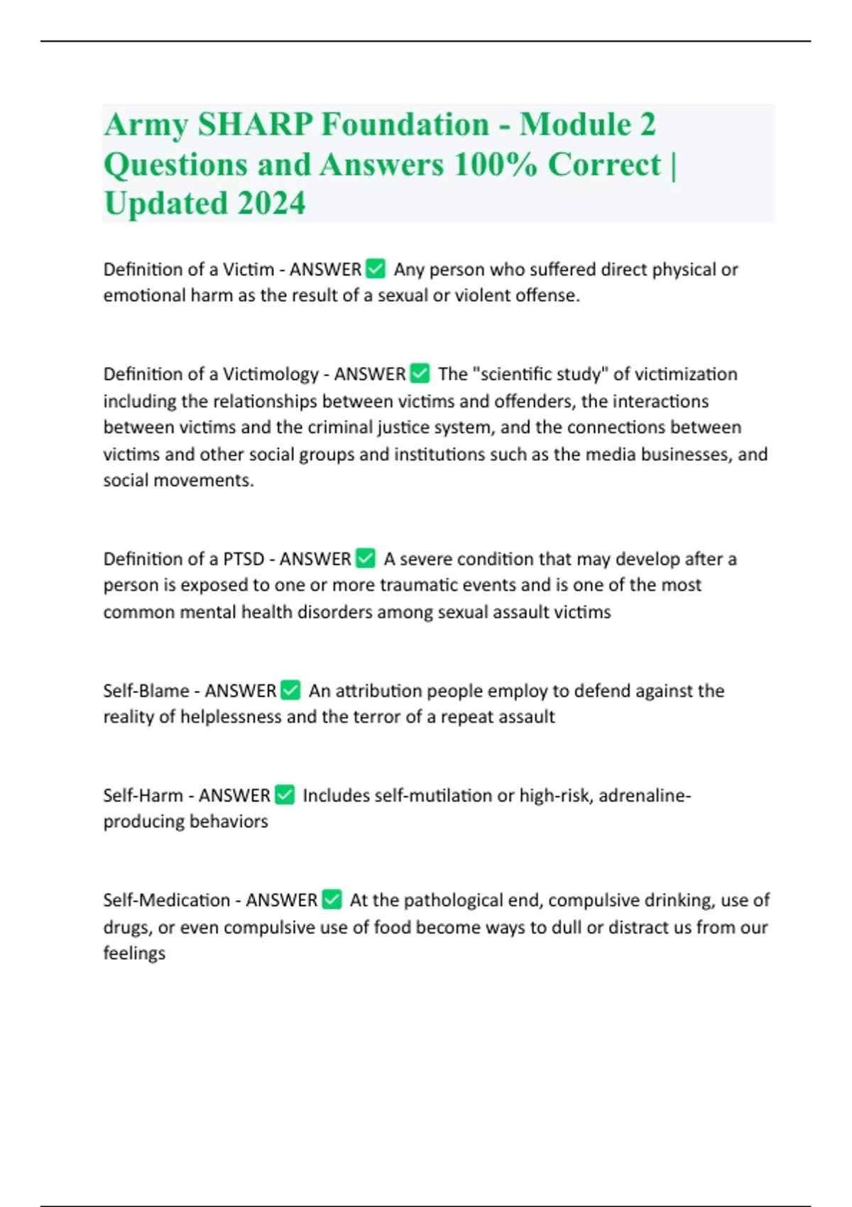 Army SHARP Foundation - Module 2 Questions and Answers 100% Correct ...