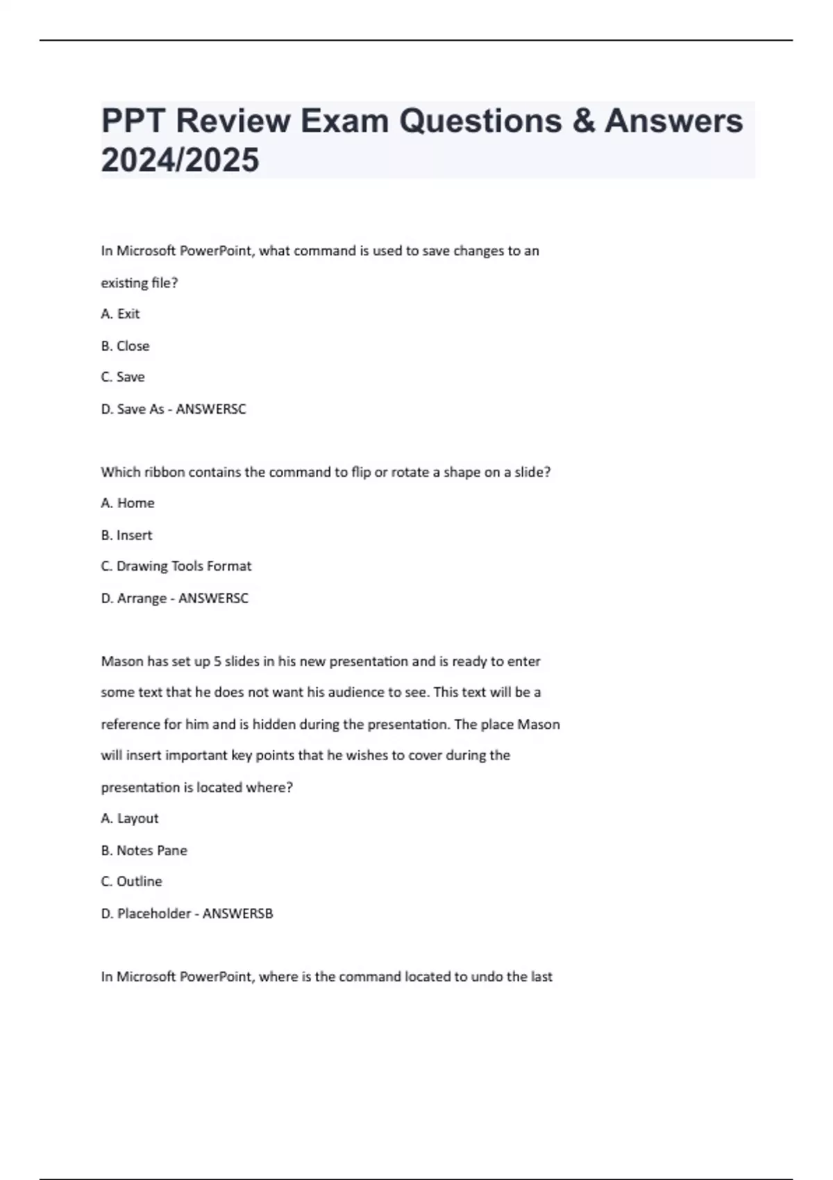 PPT Review Exam Questions & Answers 2024/2025 - PPT - Stuvia US