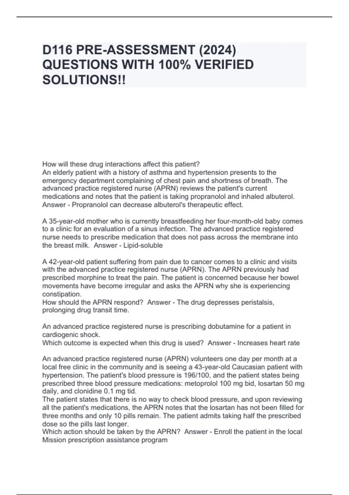 D116 PRE-ASSESSMENT (2024) QUESTIONS WITH 100% VERIFIED SOLUTIONS!! - WGU D116 - Stuvia US