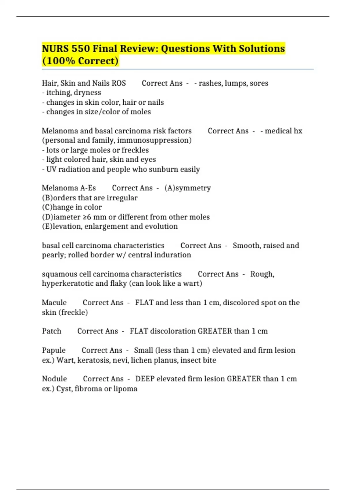 NURS 550 Final Review: Questions With Solutions (100% Correct) - NURS ...