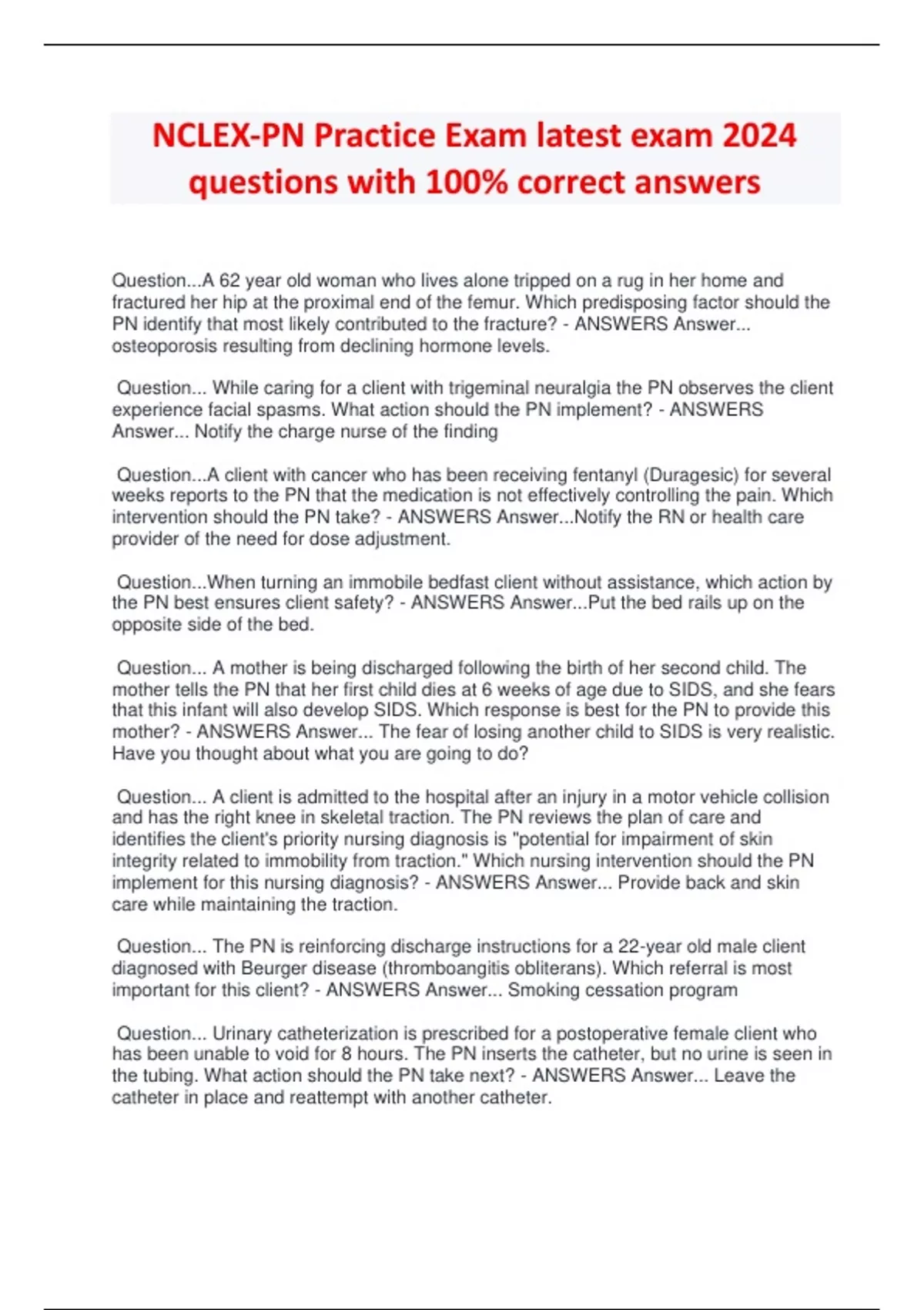 NCLEX-PN Practice Exam latest exam 2024 questions with 100% correct ...