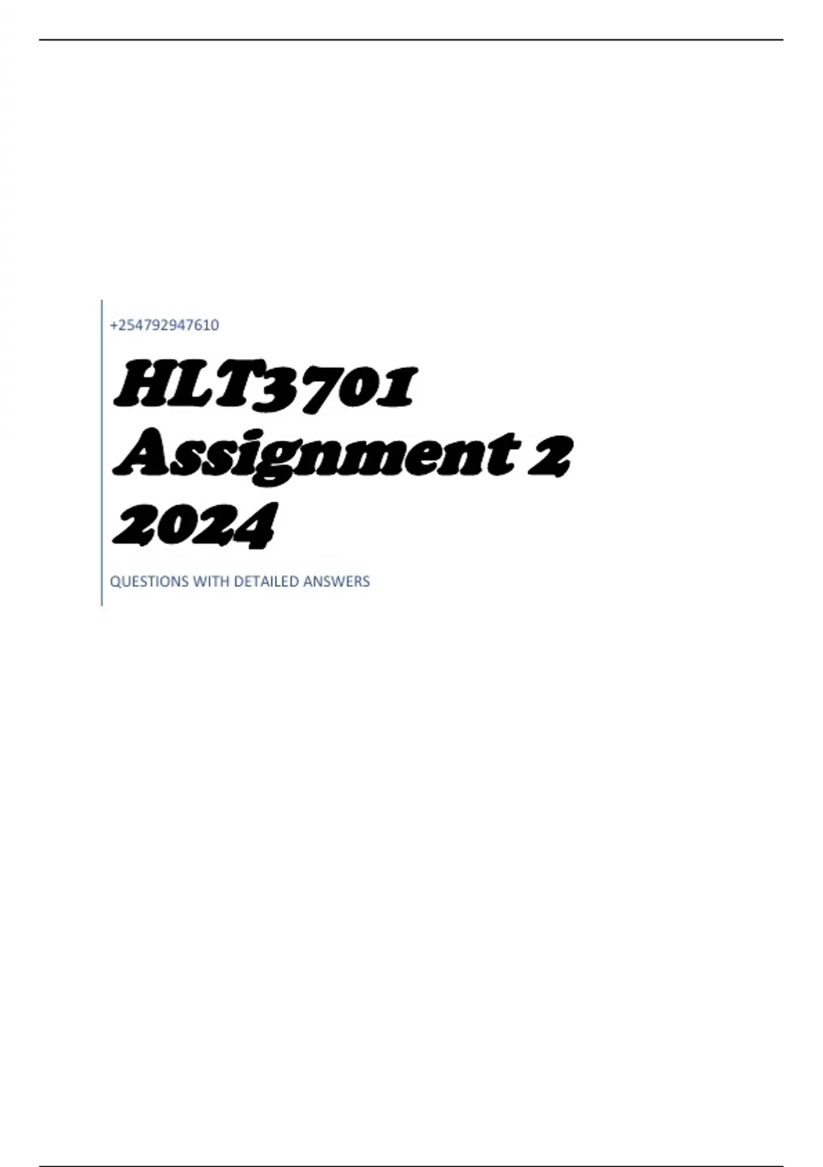 HLT3701 Assignment 2 2024 - HLT3701 (HLT3701) - Stuvia SA